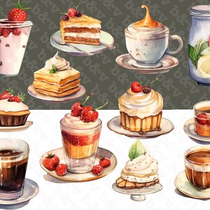 Watercolor Sweets and Coffee Clipart Set - Sweet Dessert Png Images for ...