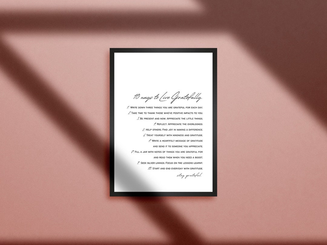 10 Ways to Live Gratefully Printable Art Attitude Gratitude Sign Wall ...