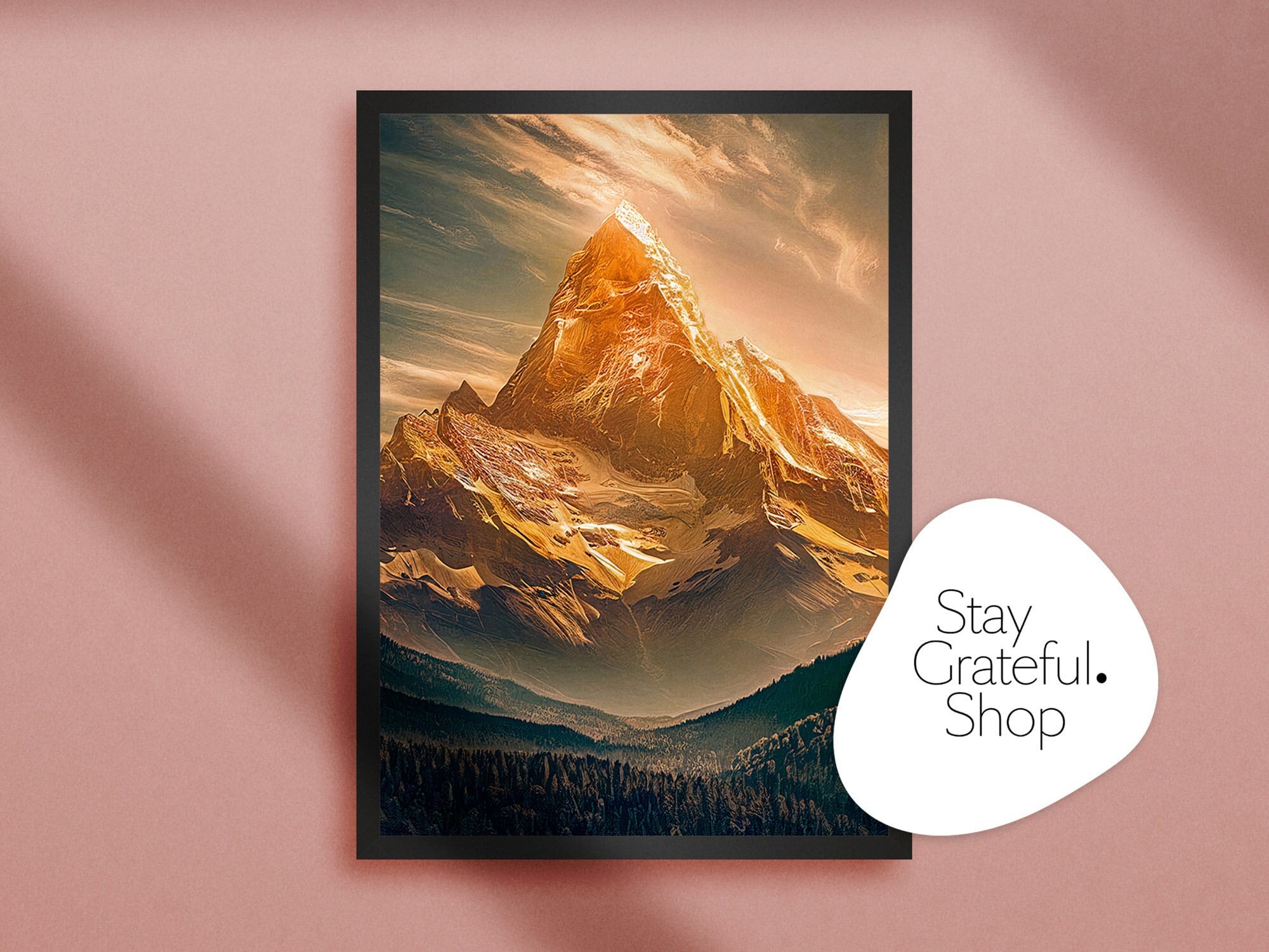 Gold Mountain Chinese Feng Shui Wall Art Decor Attract Money Prosperity ...