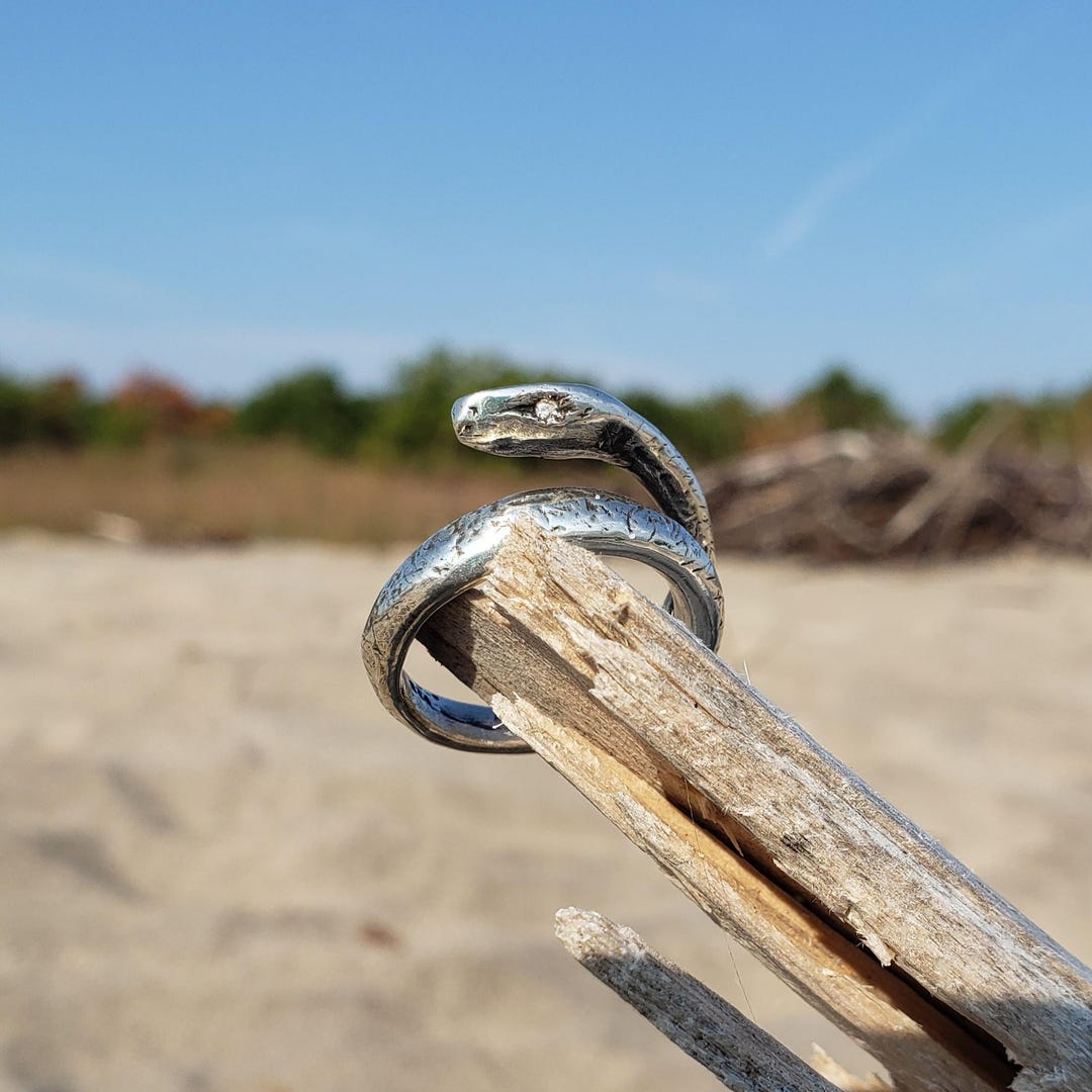 White Topaz Eyes Silver Snake Ring - Etsy