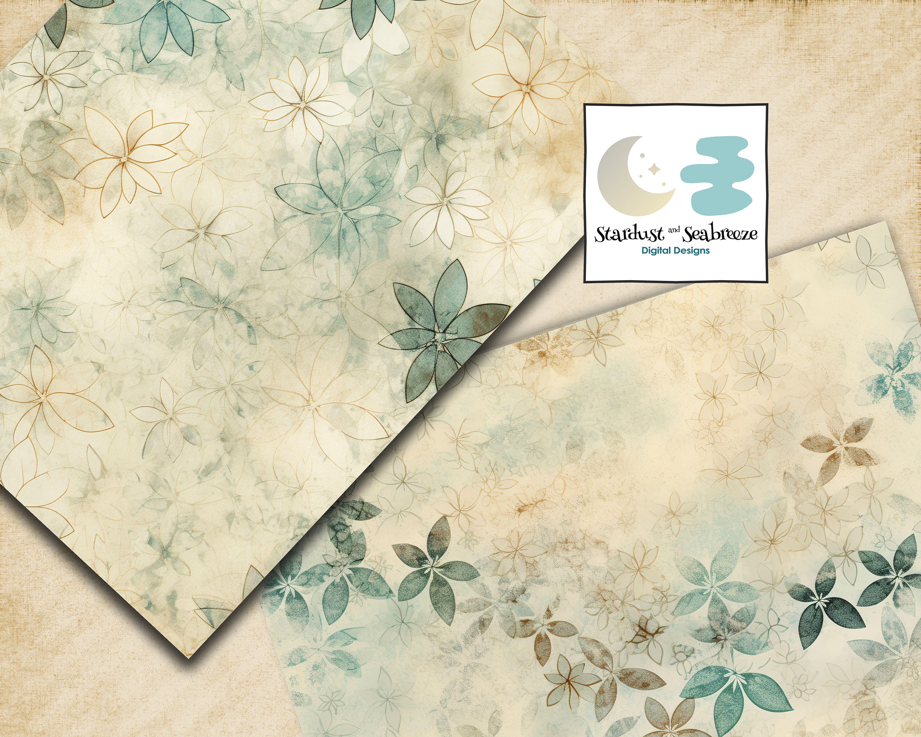 Teal Floral Seamless Digital Paper Pack - Faded Floral Wallpaper for ...
