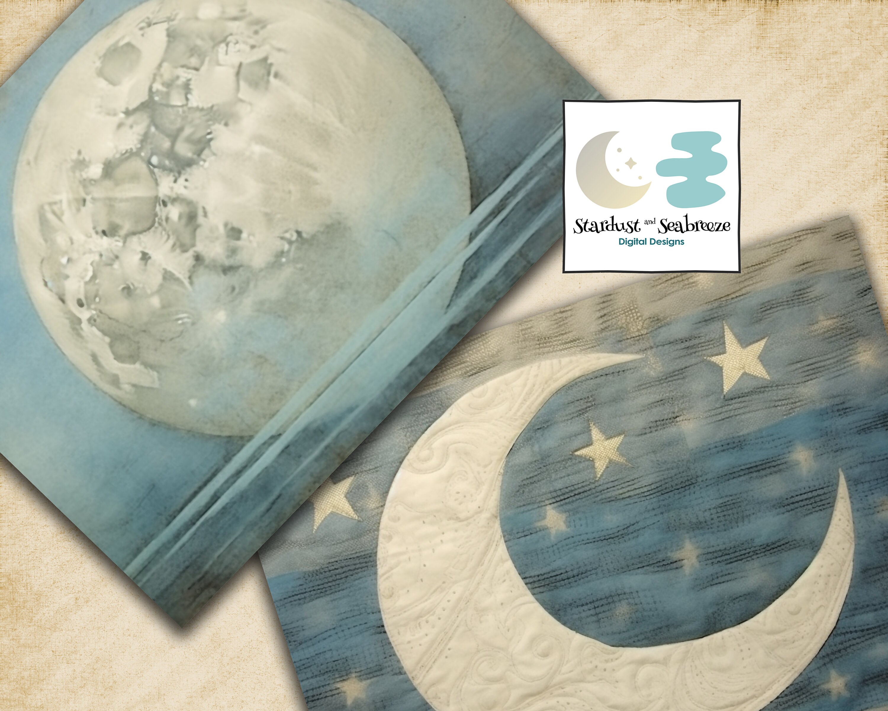 Vintage Moon Digital Paper, Original Whimsical Art, Printable Perfect ...