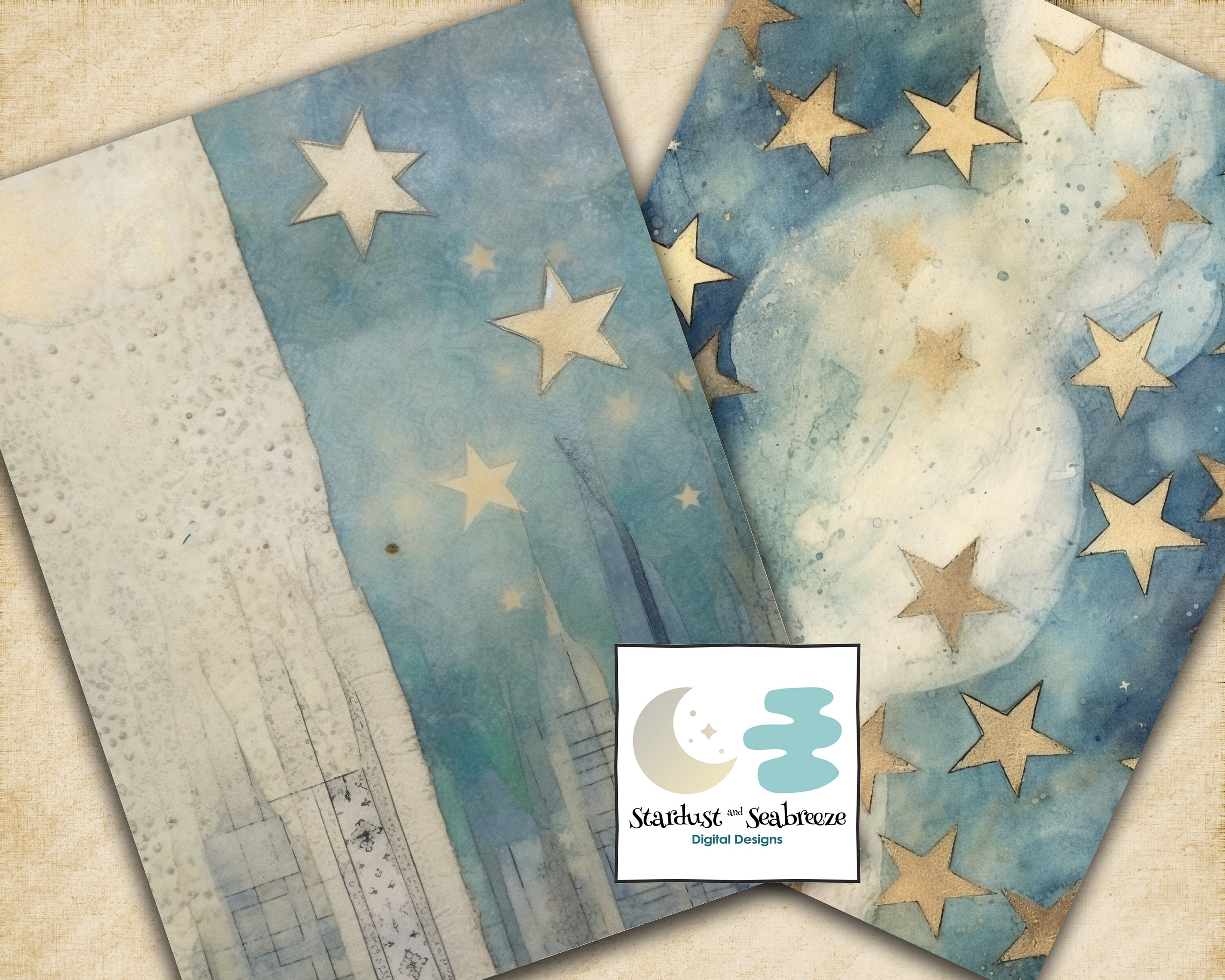 Vintage Starry Night Digital Paper - Original, High-quality Printable ...