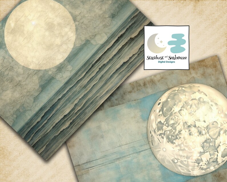 Vintage Moon Digital Paper, Original Whimsical Art, Printable Perfect ...