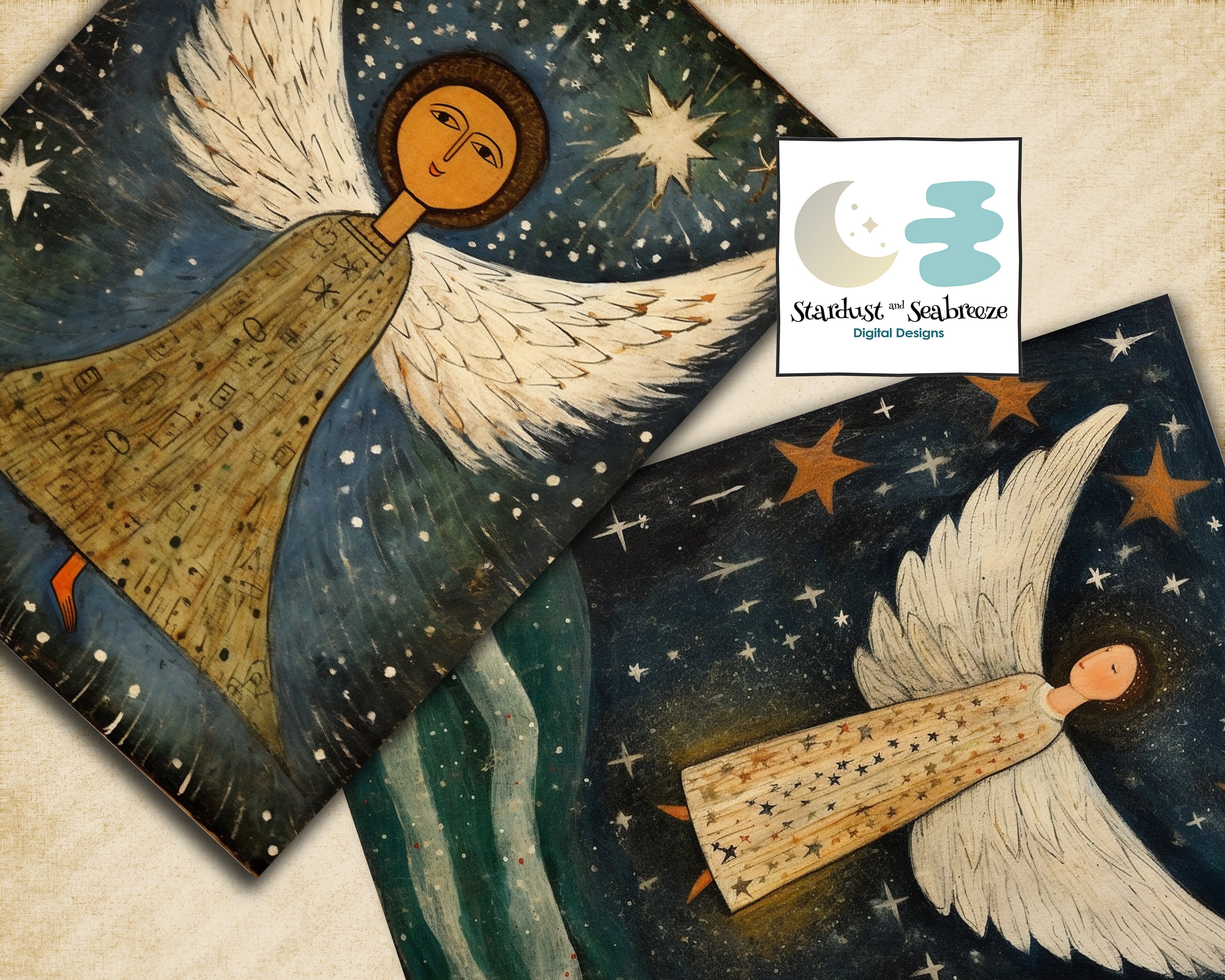 Folk Art Angel Themed Printables for Junk Journals, Scrapbooking and ...