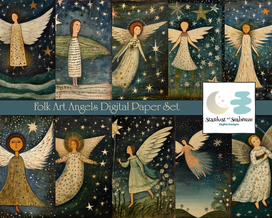 Folk Art Angel Themed Printables for Junk Journals, Scrapbooking and ...