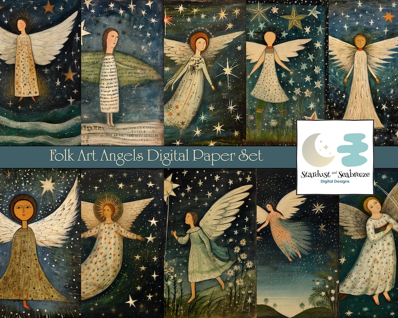 Folk Art Angel Themed Printables for Junk Journals, Scrapbooking and ...