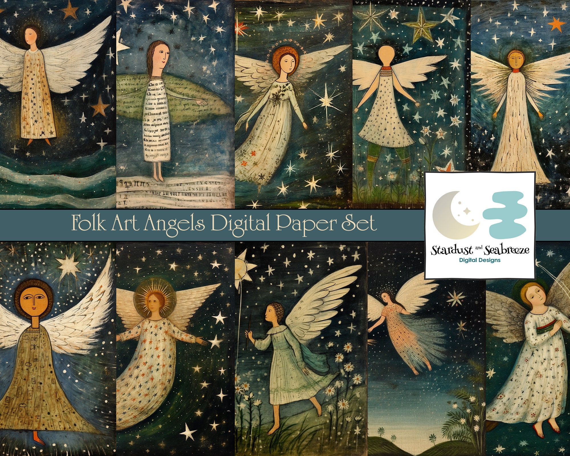 Folk Art Angel Themed Printables for Junk Journals, Scrapbooking and ...