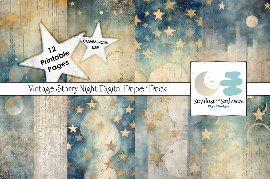 Vintage Starry Night Digital Paper - Original, High-quality Printable ...