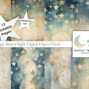 Vintage Starry Night Digital Paper - Original, High-quality Printable ...