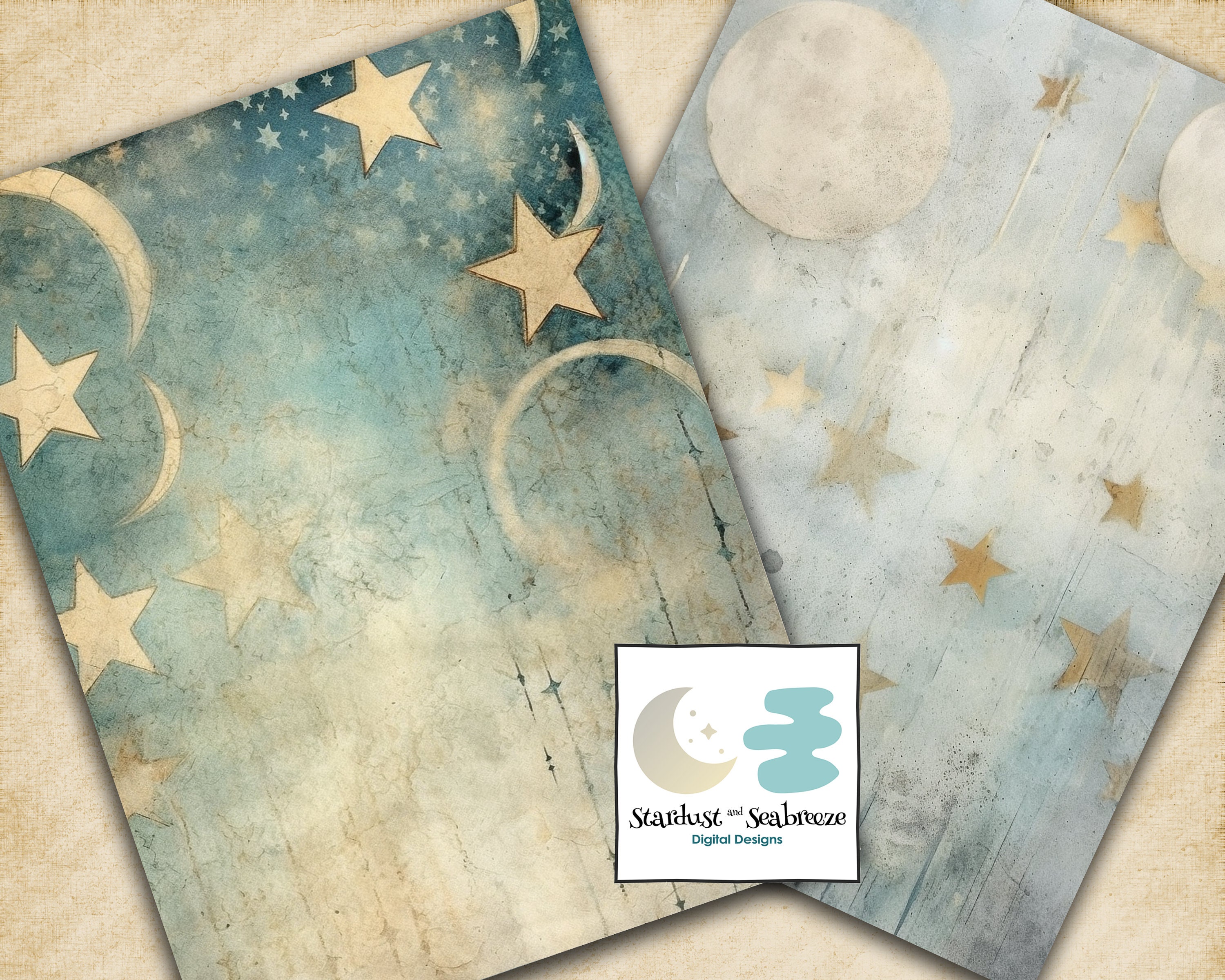Vintage Starry Night Digital Paper - Original, High-quality Printable ...