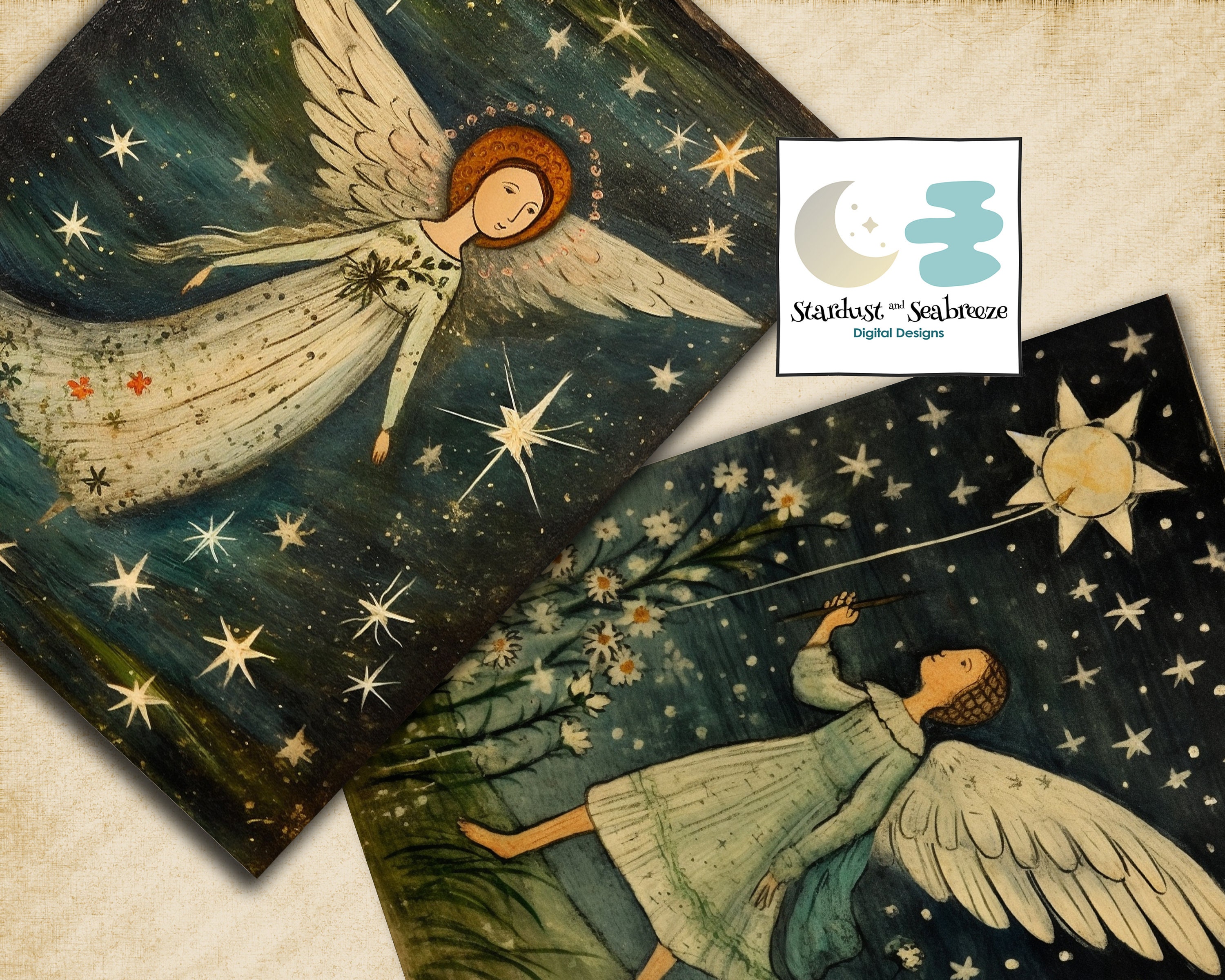 Folk Art Angel Themed Printables for Junk Journals, Scrapbooking and ...