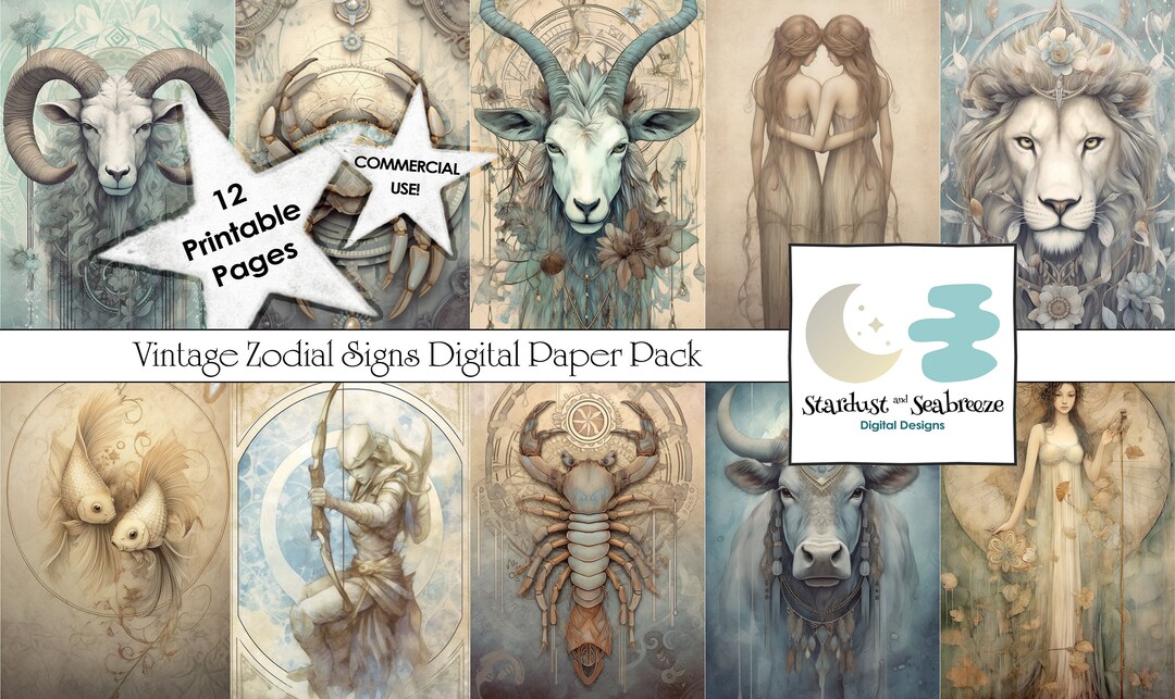 Zodiac Signs Digital Paper, Printable Vintage Junk Journal Pages - Etsy