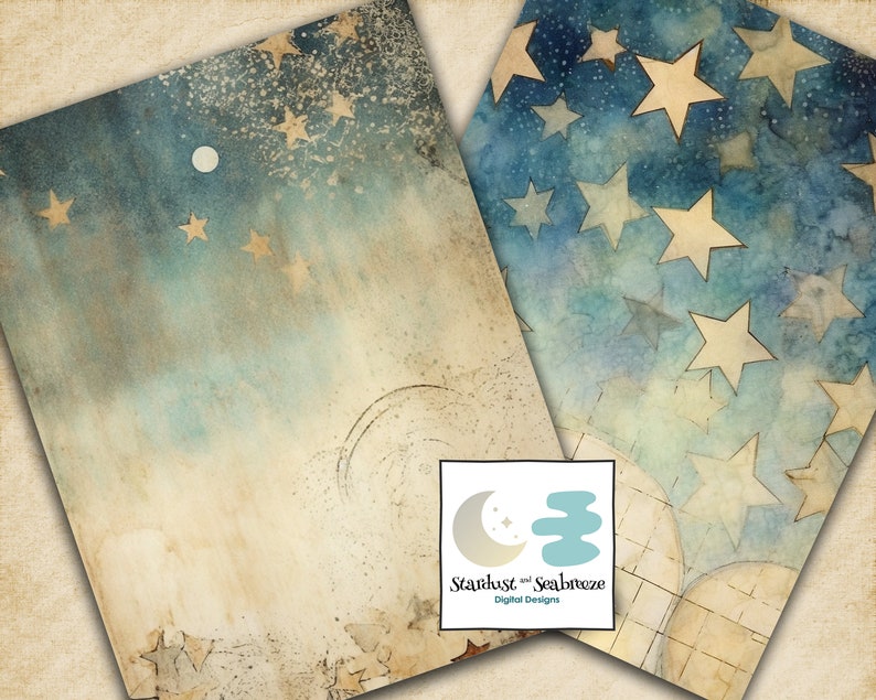 Vintage Starry Night Digital Paper - Original, High-quality Printable ...