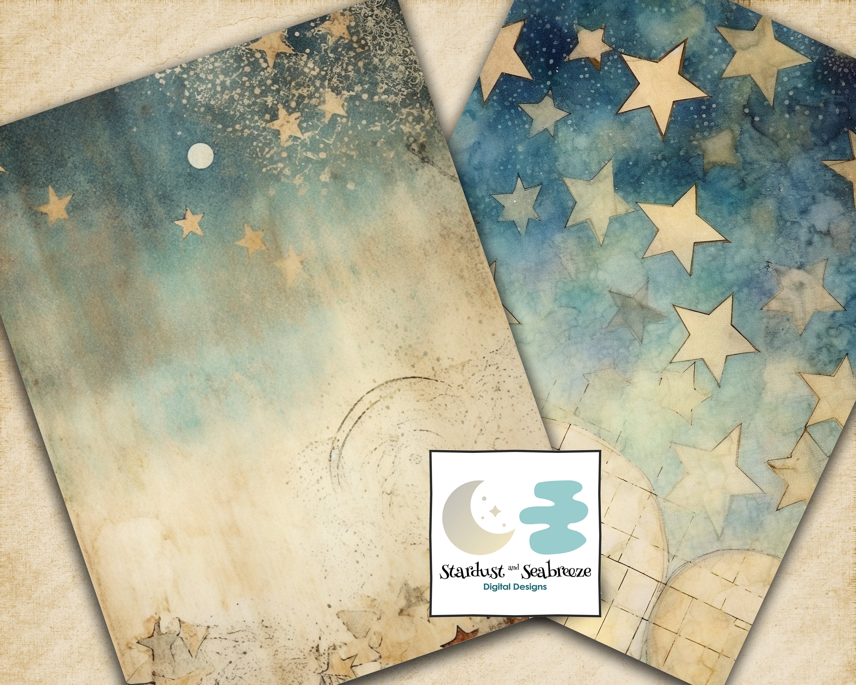 Vintage Starry Night Digital Paper - Original, High-quality Printable ...