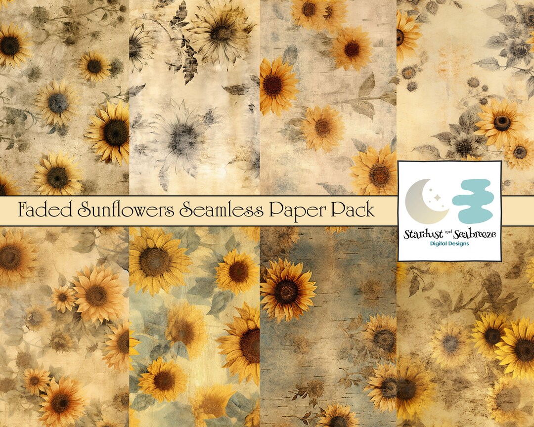 Faded Sunflowers Digital Paper Pack: Neutral Muted Tones, Seamless ...