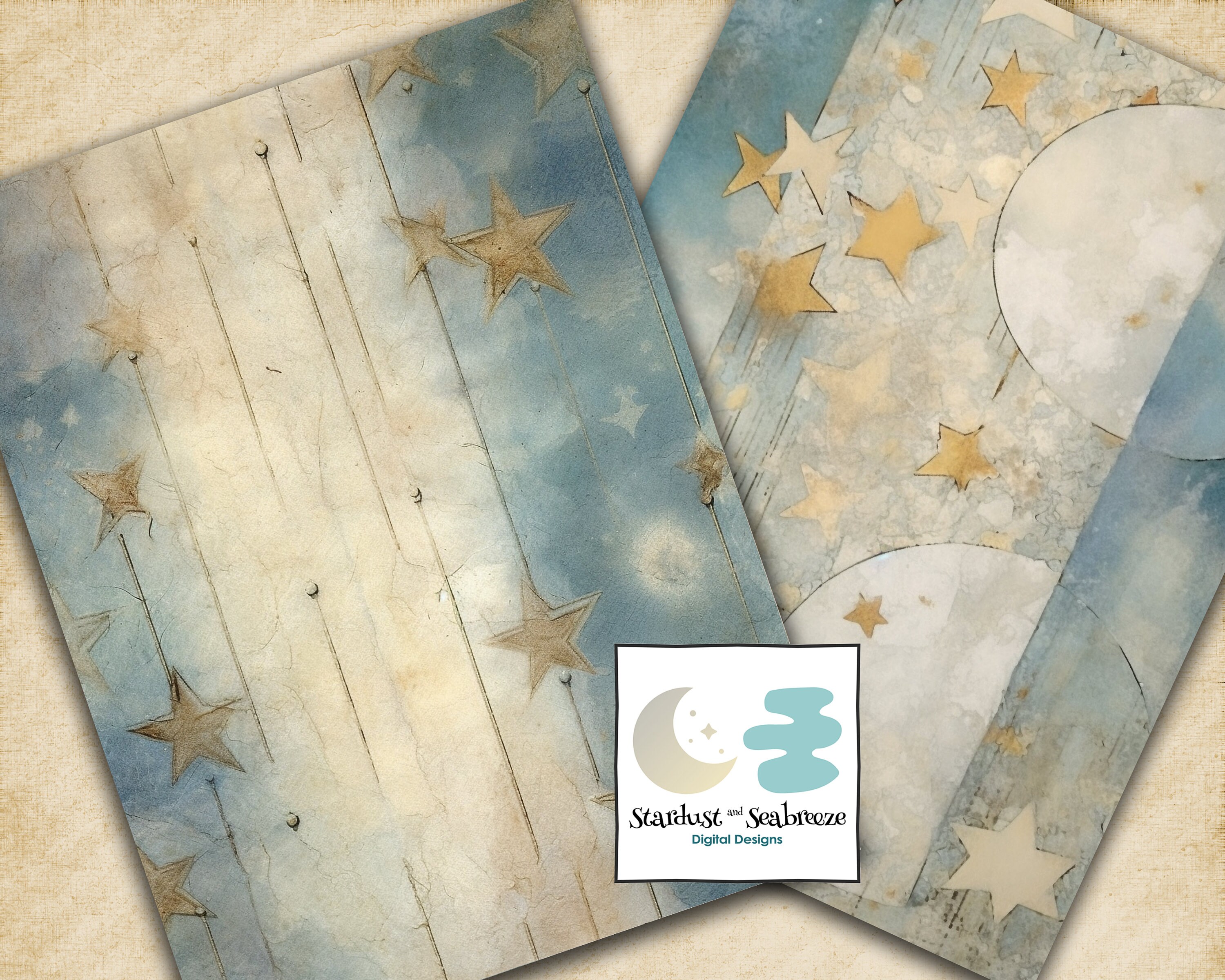 Vintage Starry Night Digital Paper - Original, High-quality Printable ...
