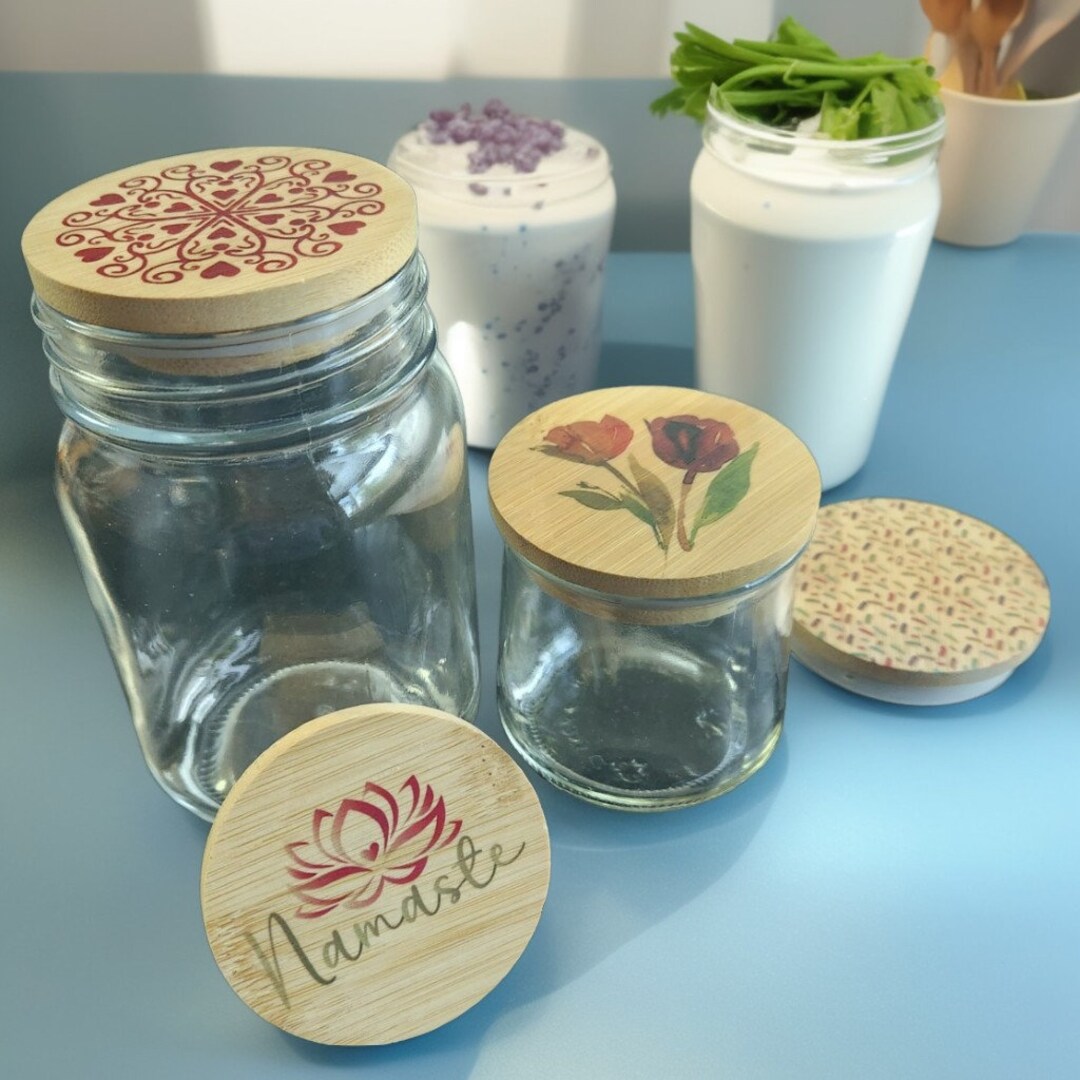 Decorative Bamboo Jar Lids - Qui & Mason Jar Compatible: Food, Snacks ...