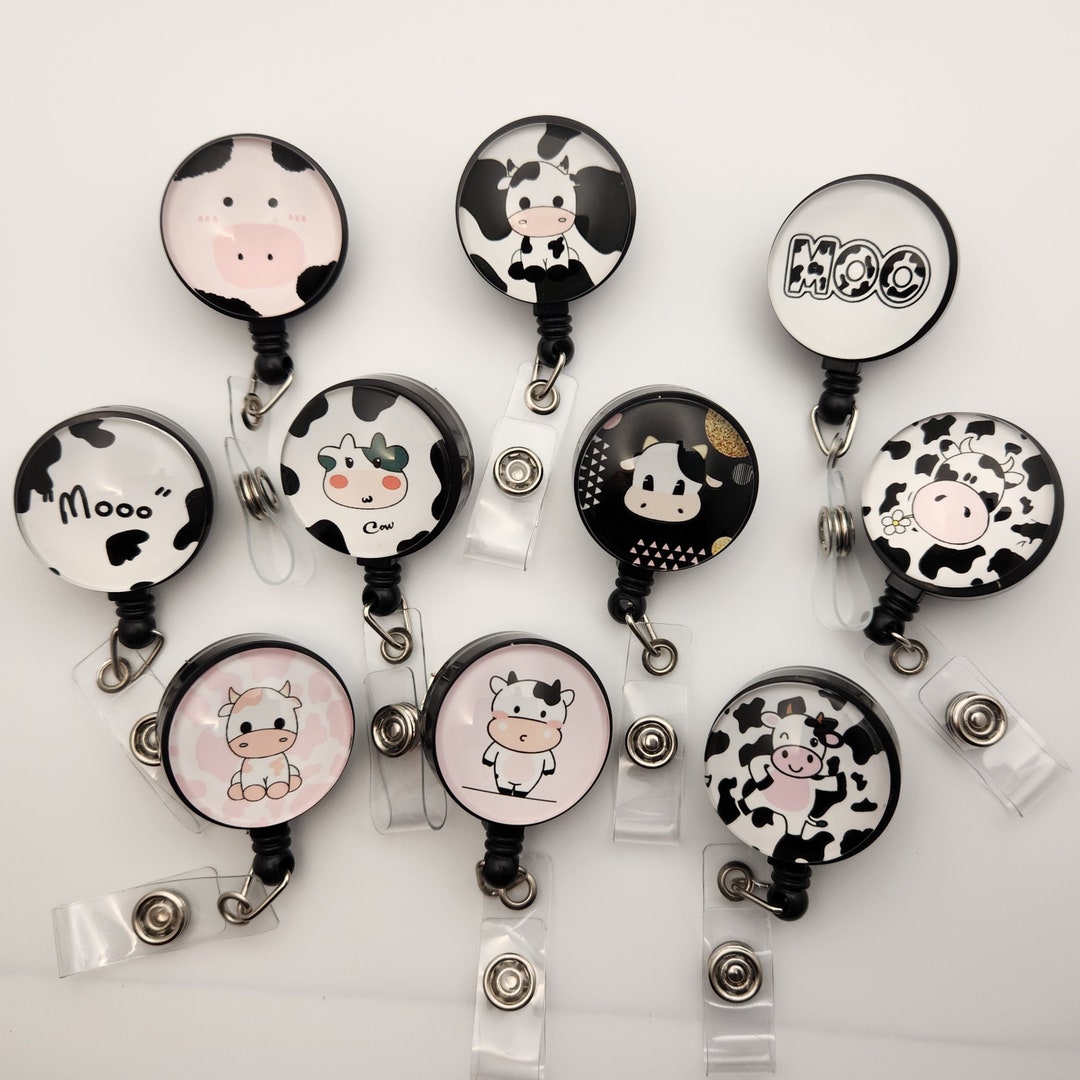 Cute Cow Badge Reel: Retractable Swivel Alligator Clip - Etsy