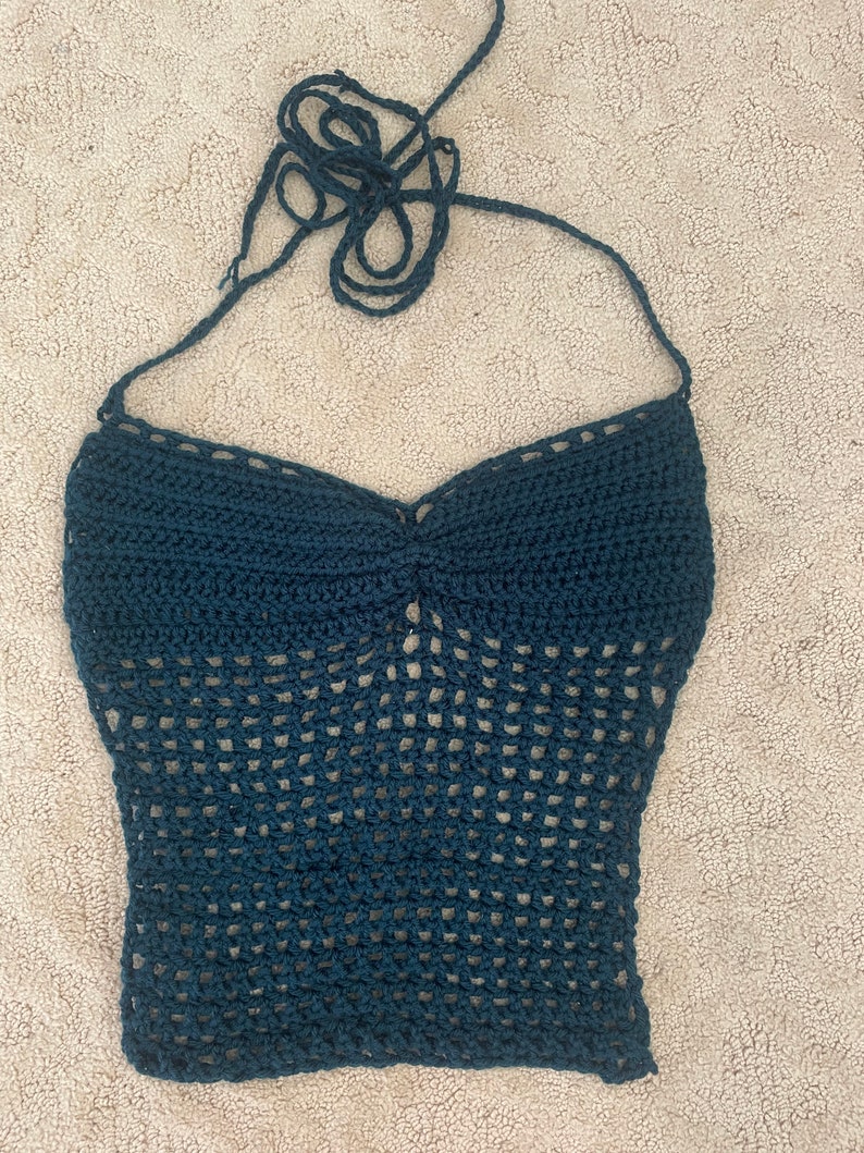 Crochet Halter Open Back Top, Blue Crochet Crop Top, Halter Crochet Top ...