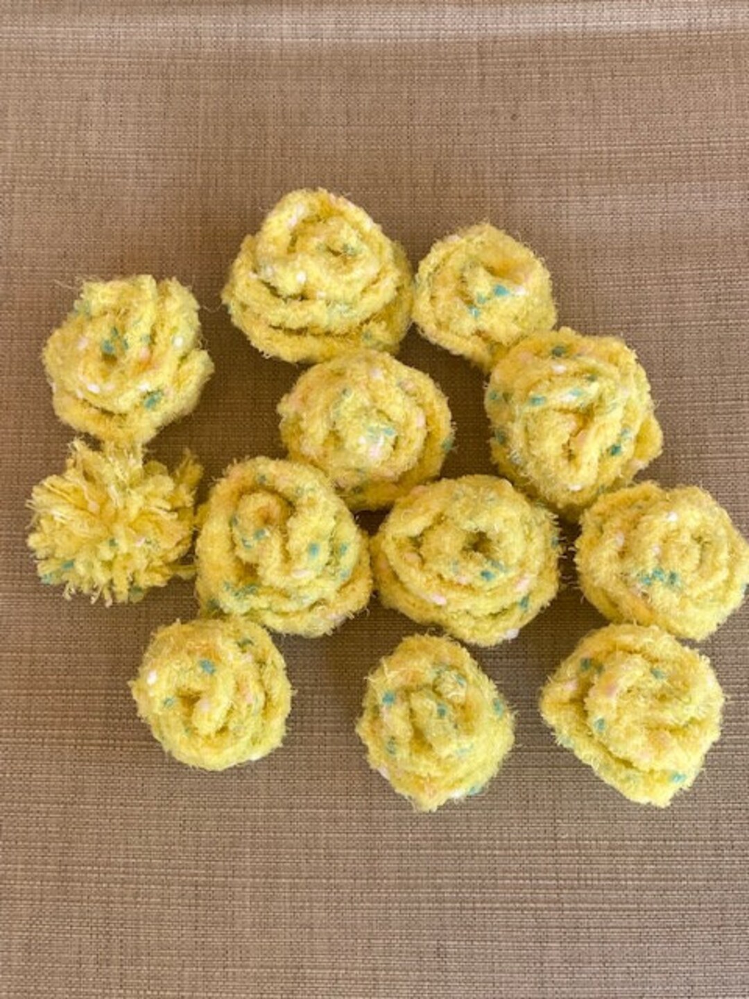 2 to 3" Crocheted Roses Set of 11, 3d Rosette, Yellow Roses, Multi Uses ...