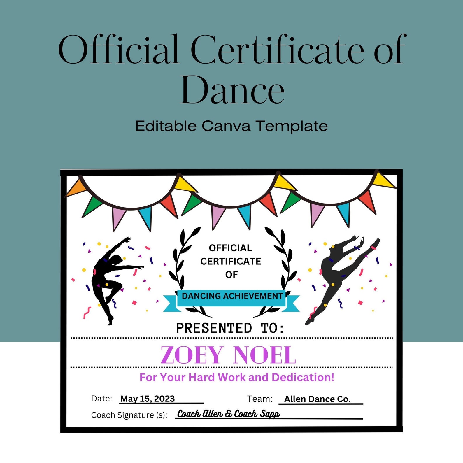 Dancing Certificate Template, Editable Dance Award, Printable Dancing ...