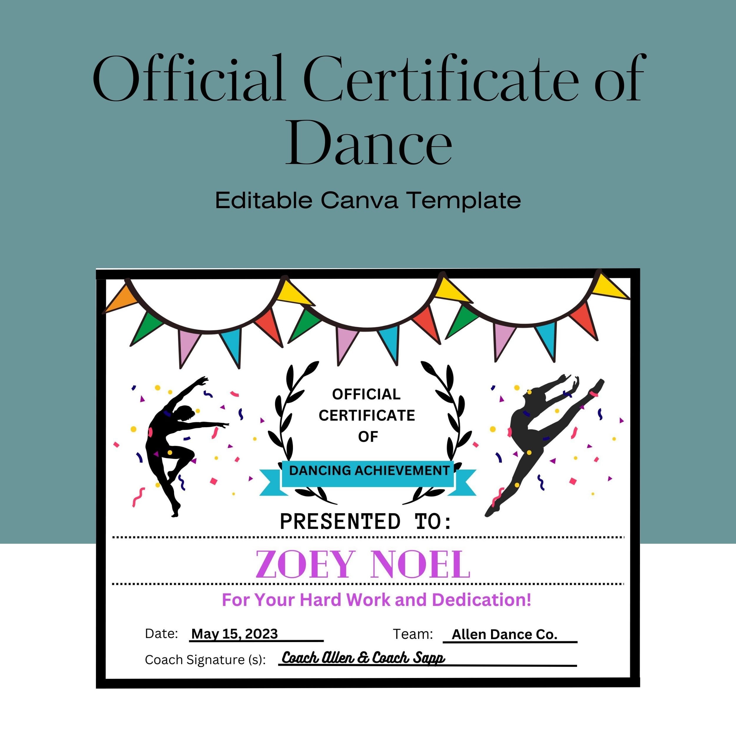 Dancing Certificate Template, Editable Dance Award, Printable Dancing ...