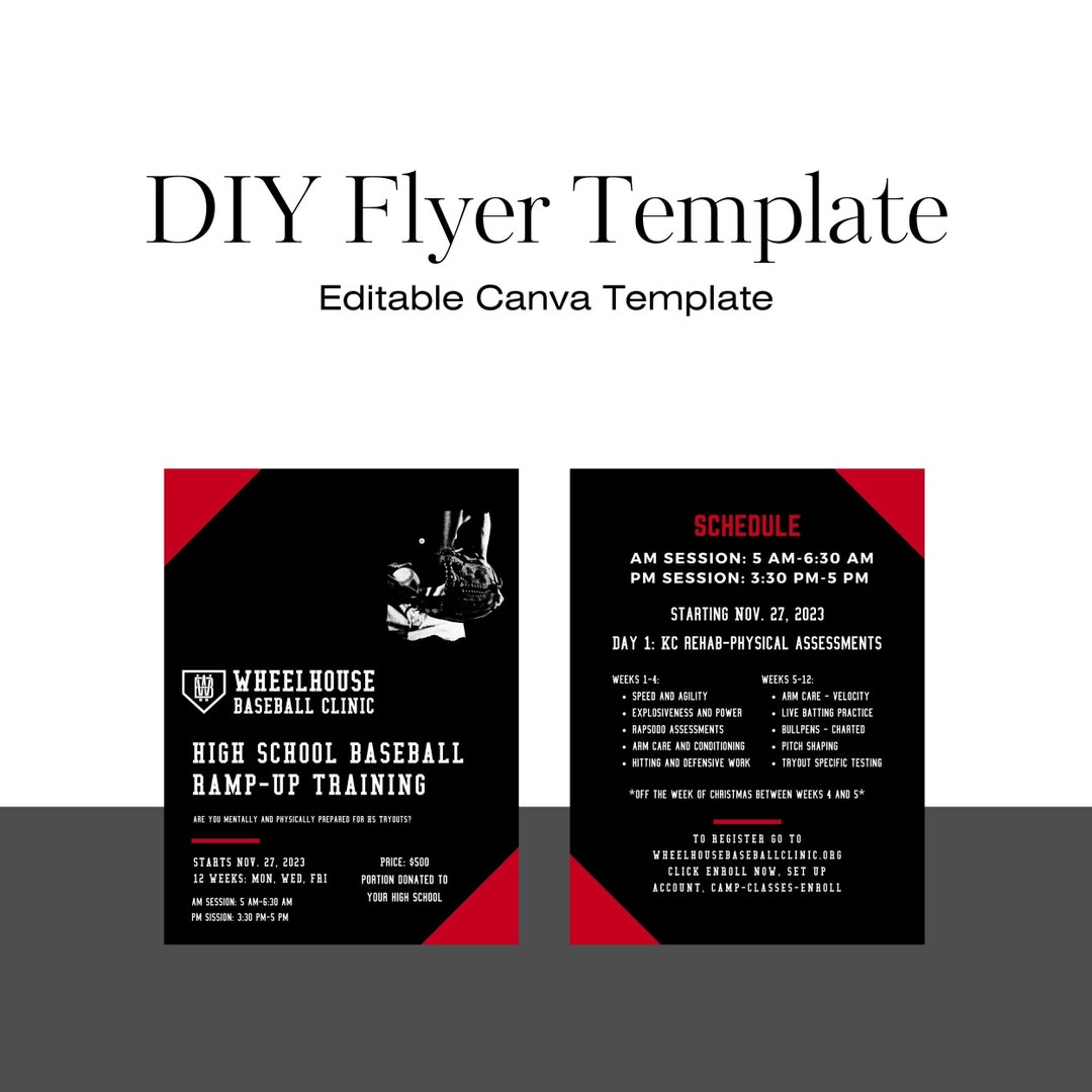 Editable Baseball Training Flyer Template: Canva Sport Promotion ...