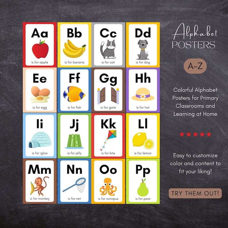 Alphabet Posters, Letter Posters, Primary Learning Posters, Educational ...