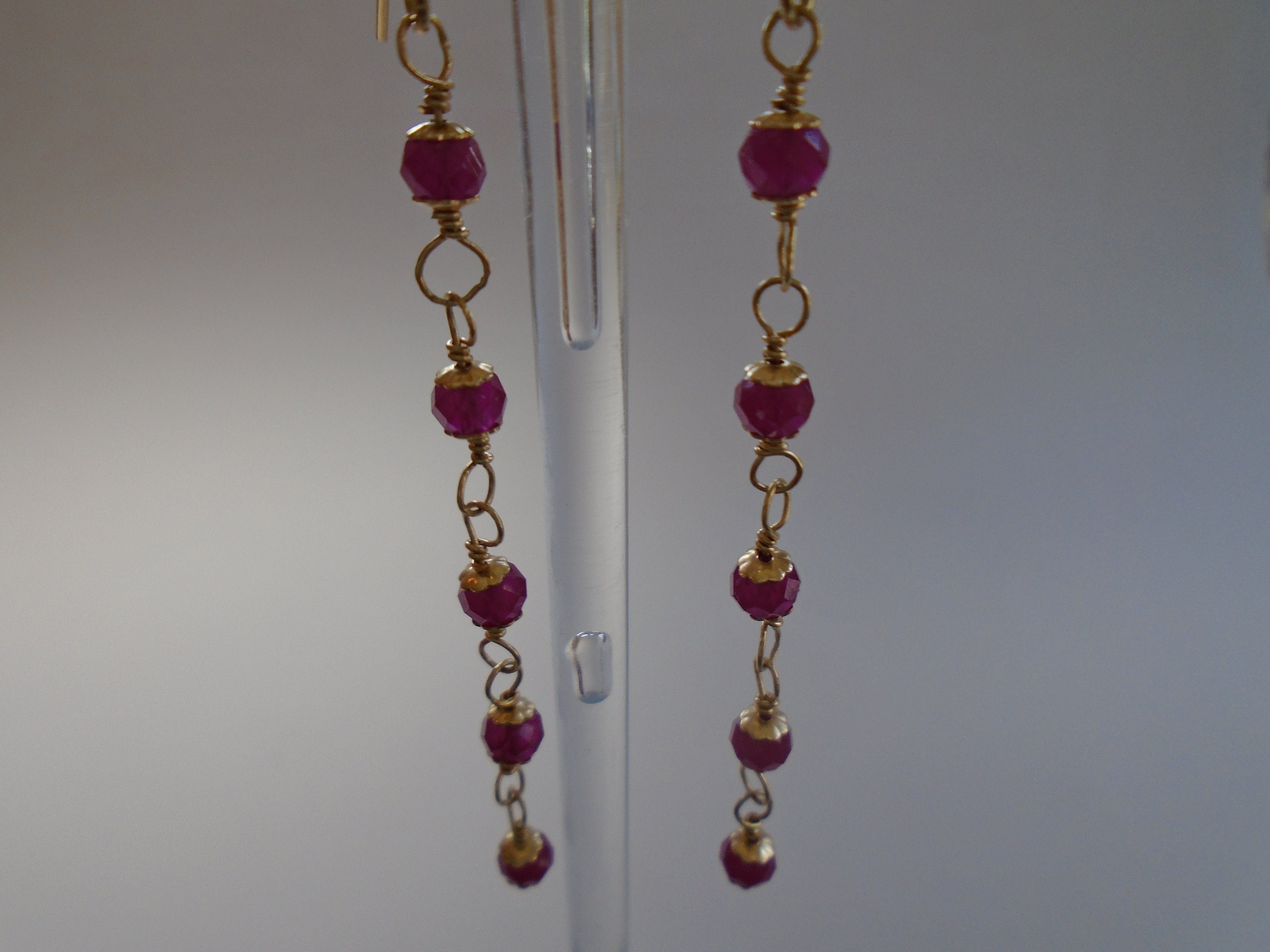 Ruby 14K Dangle Earrings Pink Ruby Long Earrings Dainty - Etsy