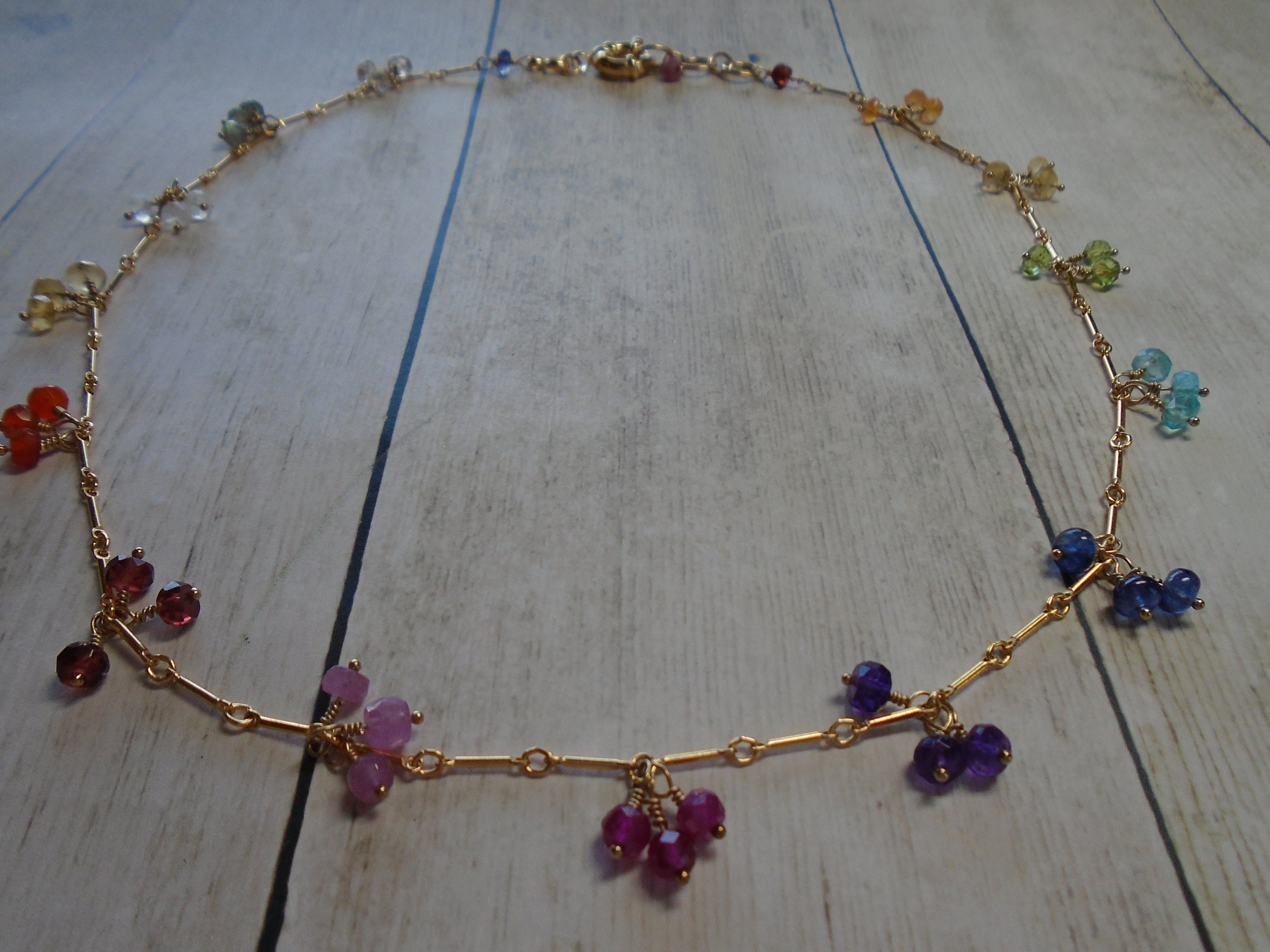 Multi Gem 14K Choker Necklace, Rainbow Gems Choker, Modern Gem Chain ...