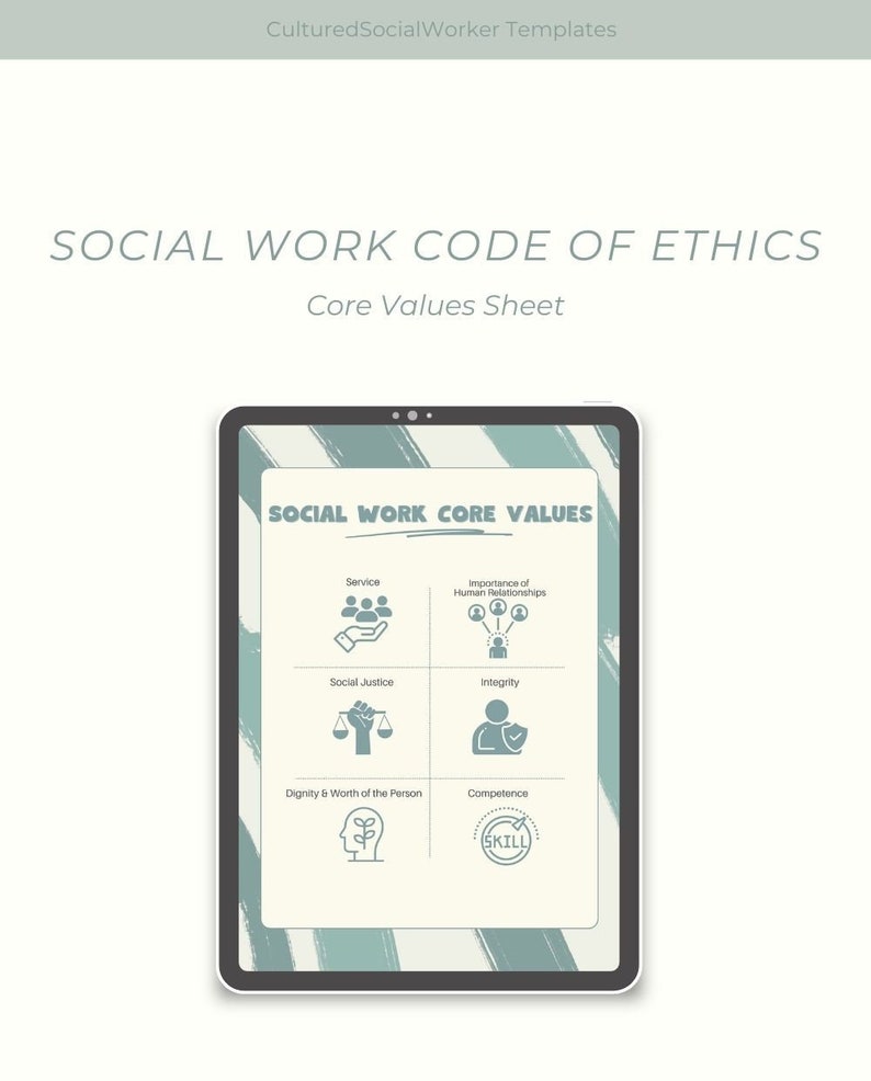 Social Work Code of Ethics Core Values Sheet - Etsy