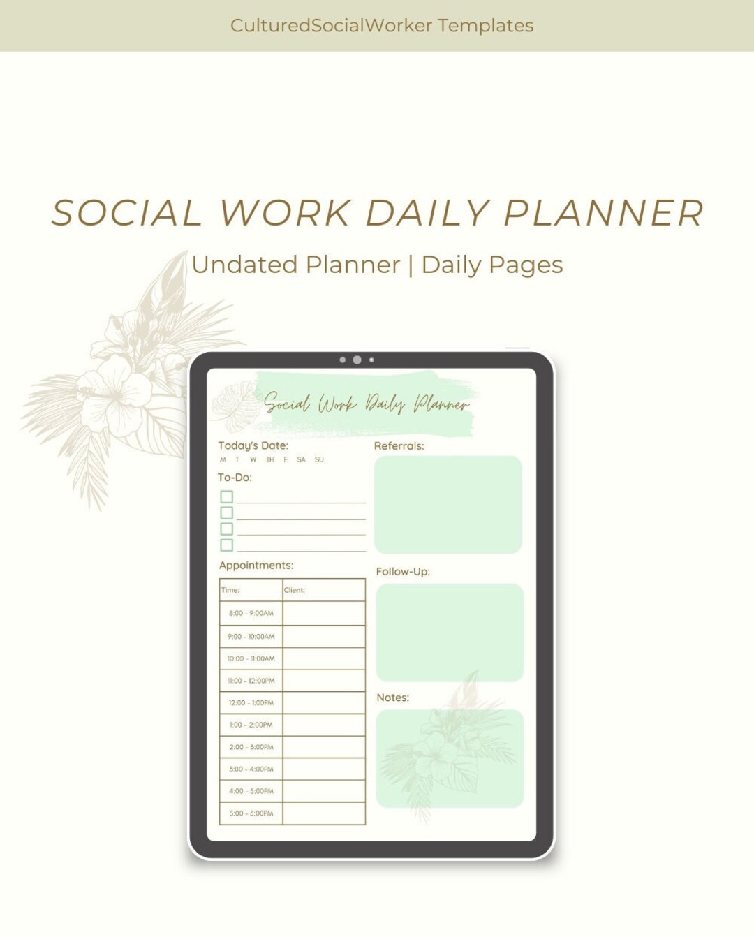 Social Work Daily Planner Tropical Canva Template - Etsy