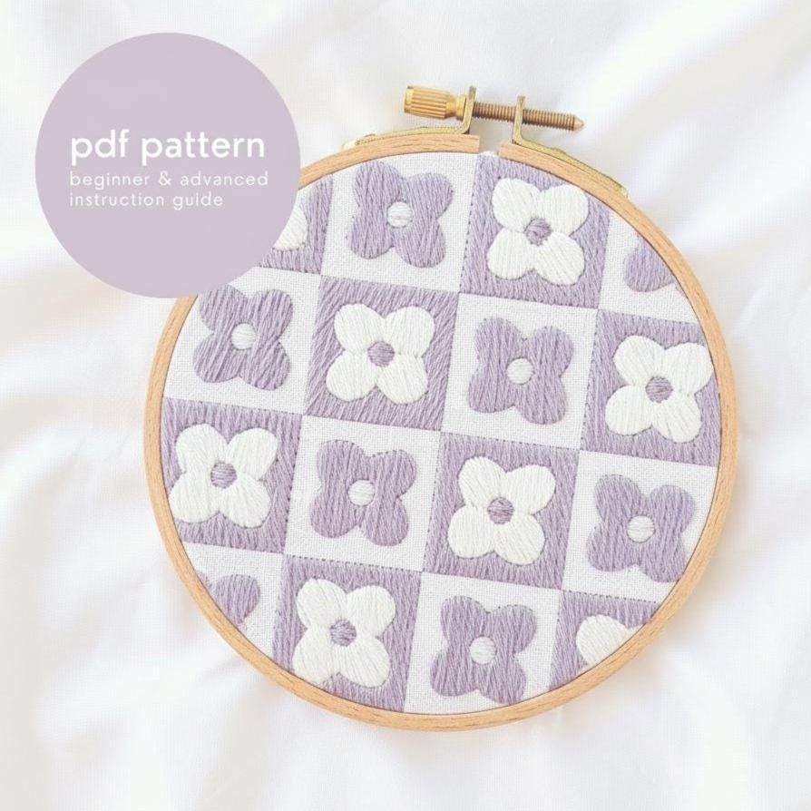 Y2K Flower Checkerboard Embroidery Pattern, PDF Instructions Digital ...