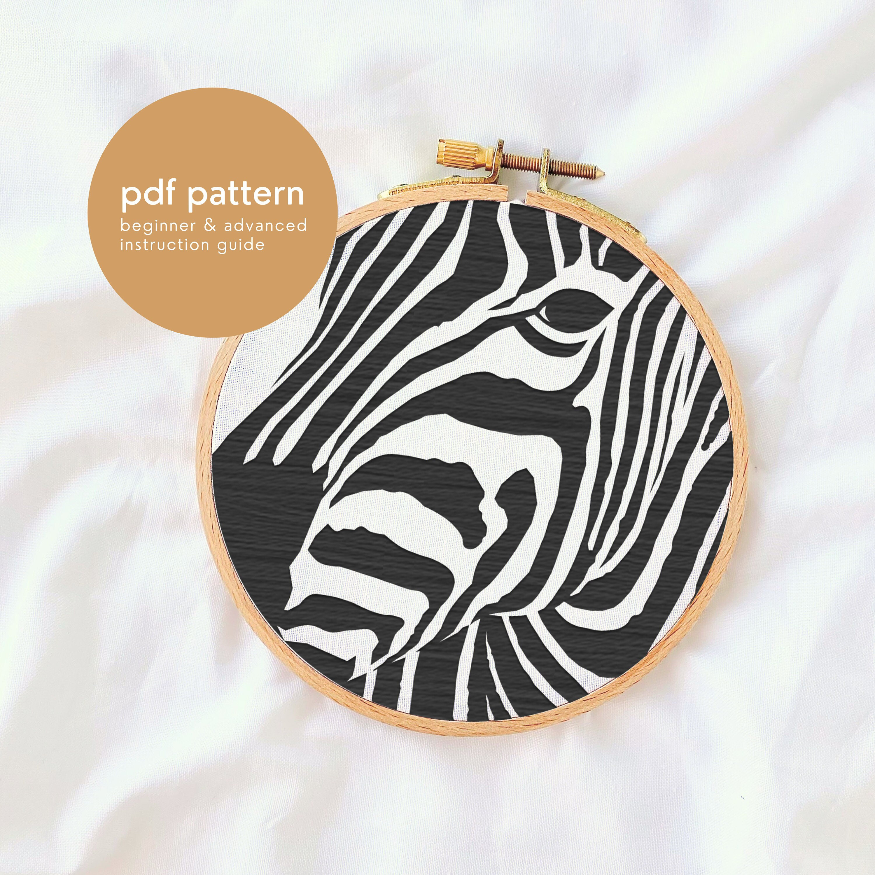 Black and White Zebra Hand Embroidery Pattern, PDF Instructions Digital ...