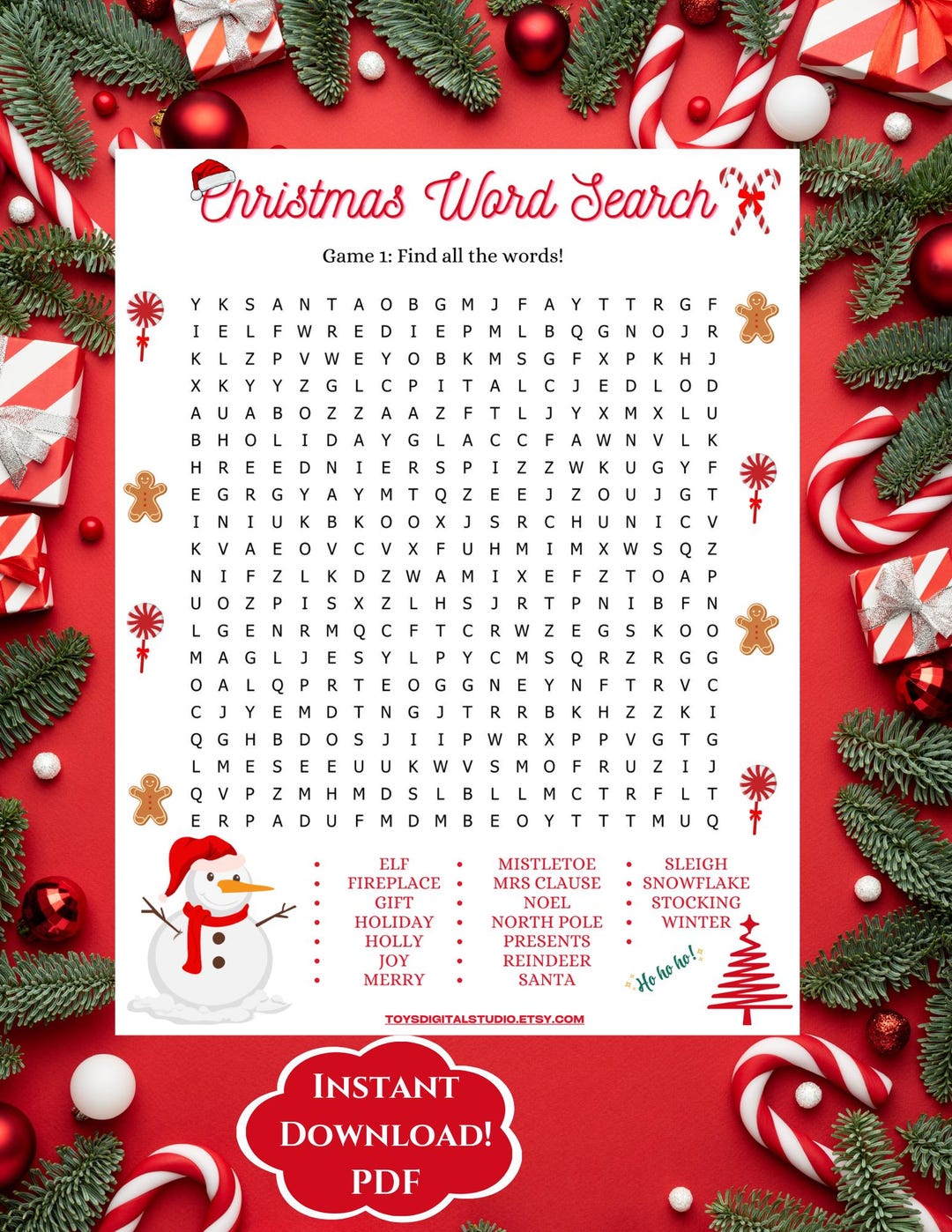 Printable Christmas Word Search Puzzle Fun Holiday Activity for Kids ...