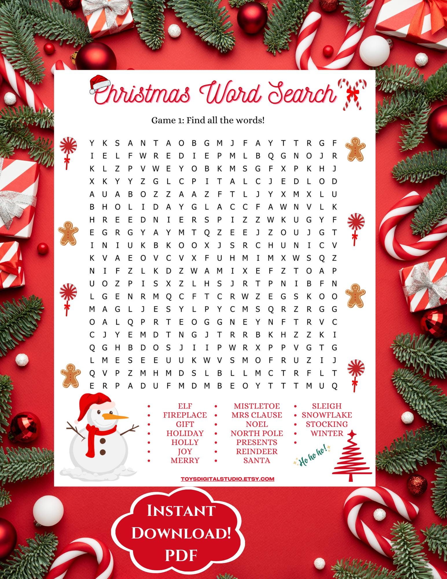 Printable Christmas Word Search Puzzle Fun Holiday Activity for Kids ...