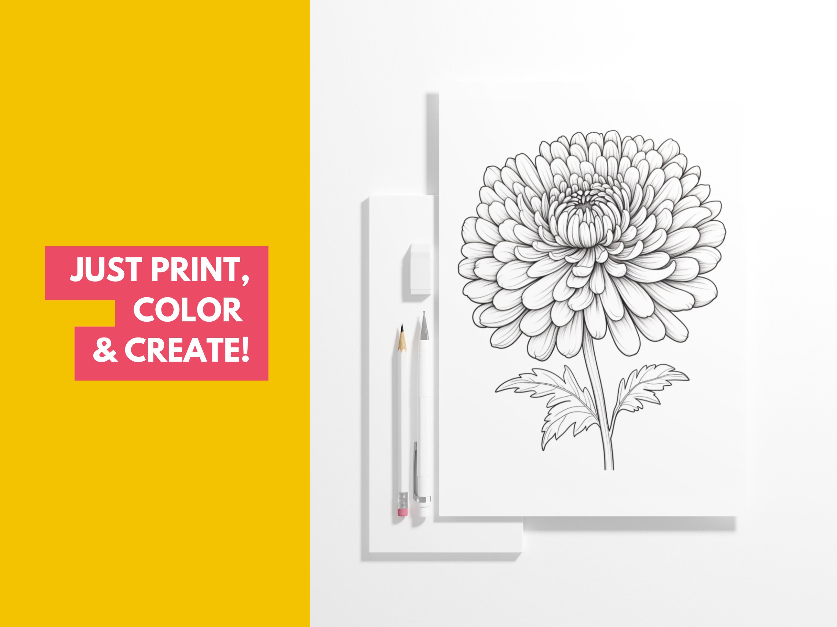 Floral Coloring Pages For Adults Easy Flower Coloring Book Etsy