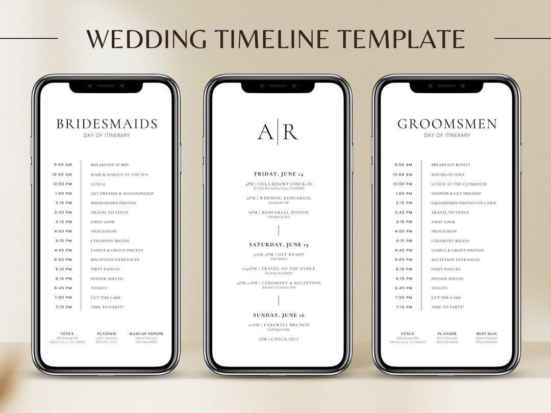 Wedding Party Timeline Mobile Wedding Itinerary Template Digital ...
