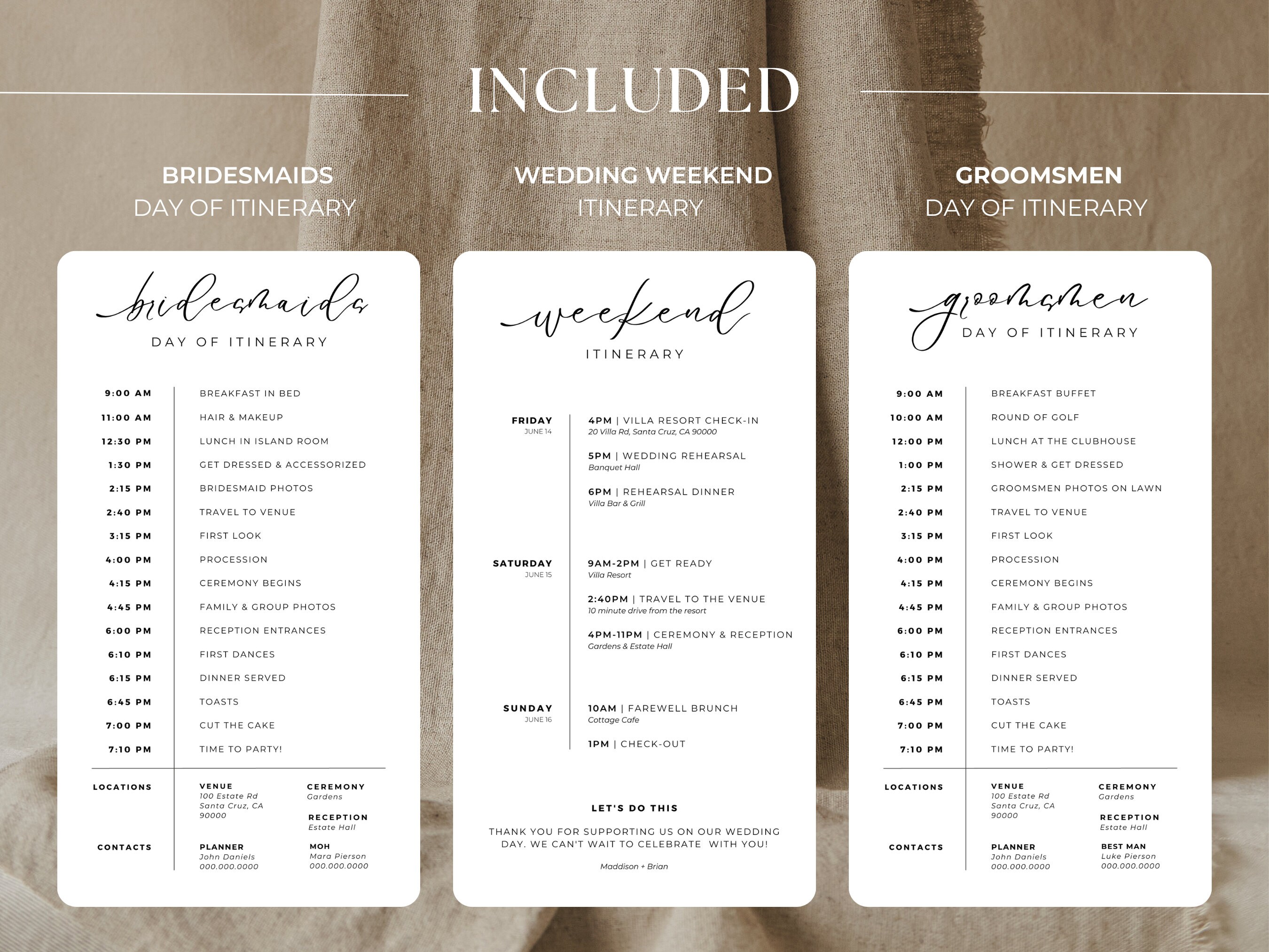 Wedding Party Timeline Mobile Wedding Itinerary Template Digital ...