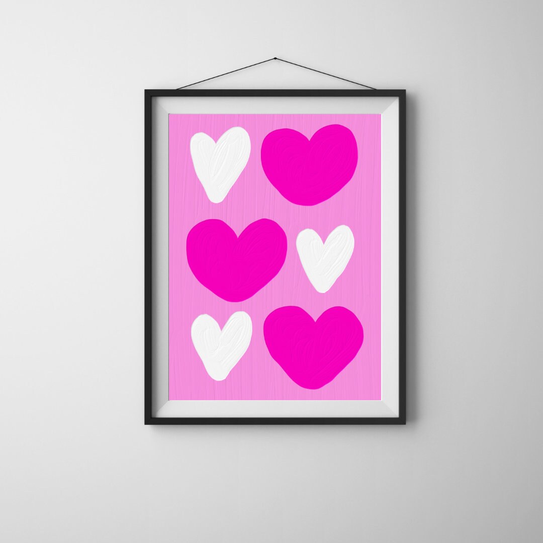 Barbiecore Pink Heart Wall Decor, Aestetic Y2k Pink Wall Poster, Boho ...