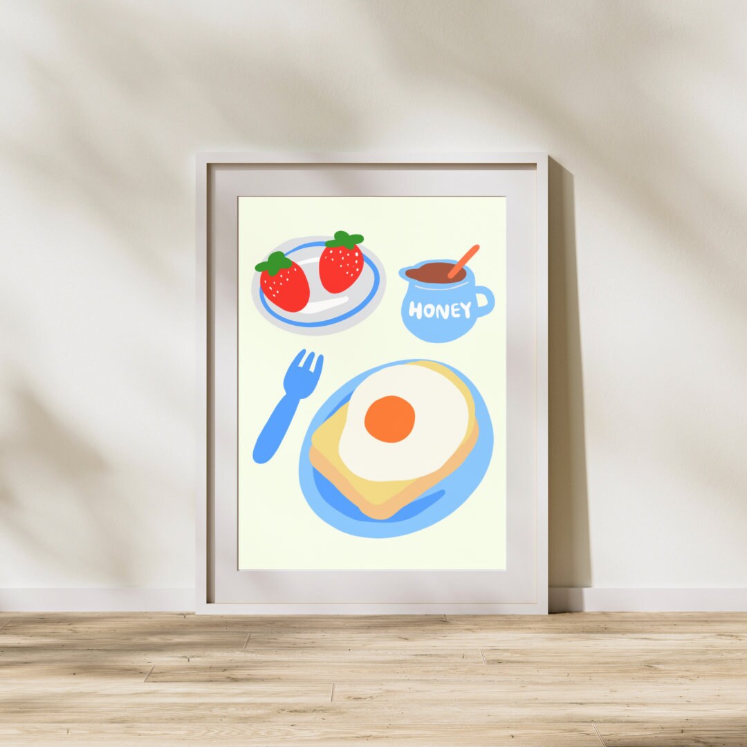 Brunch Print, French Toast Wall Poster, Blue Beige Kitchen Wall Decor ...