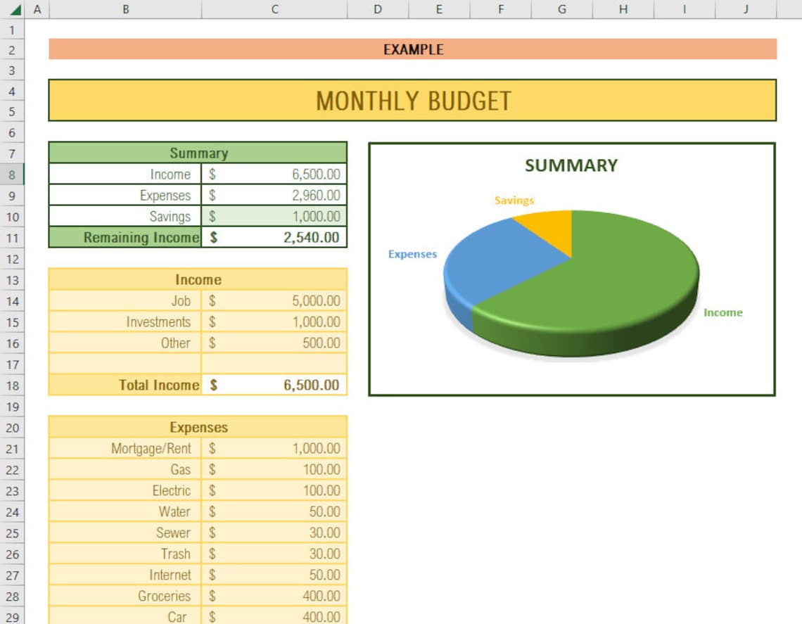 Excel Monthly Budget Template for Download - Etsy