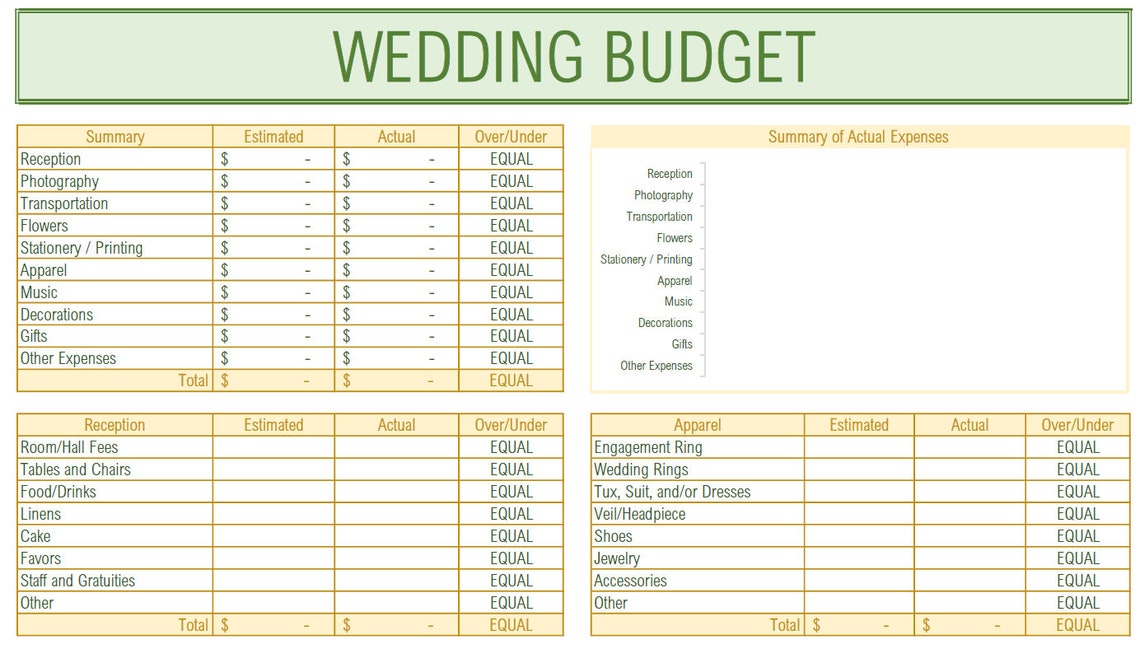 Wedding Budget Excel Template - Etsy