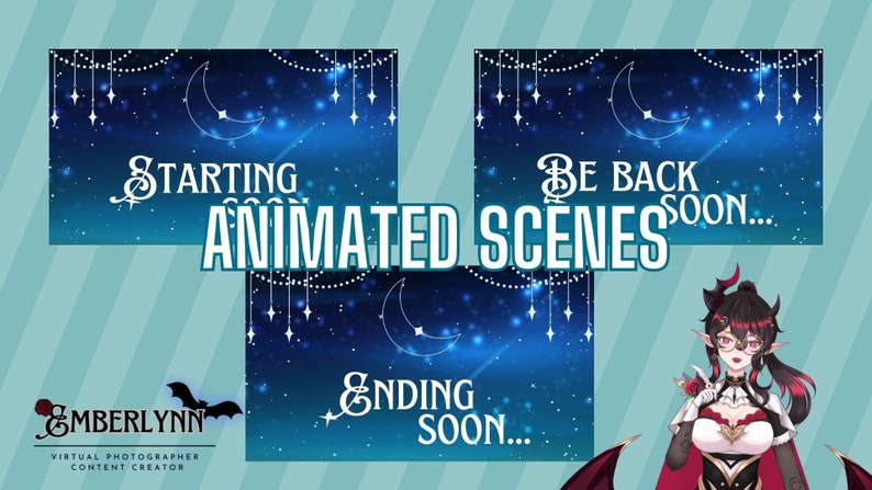 Starry Night Animated Twitch Stream Overlay Panels Intermission Scenes ...