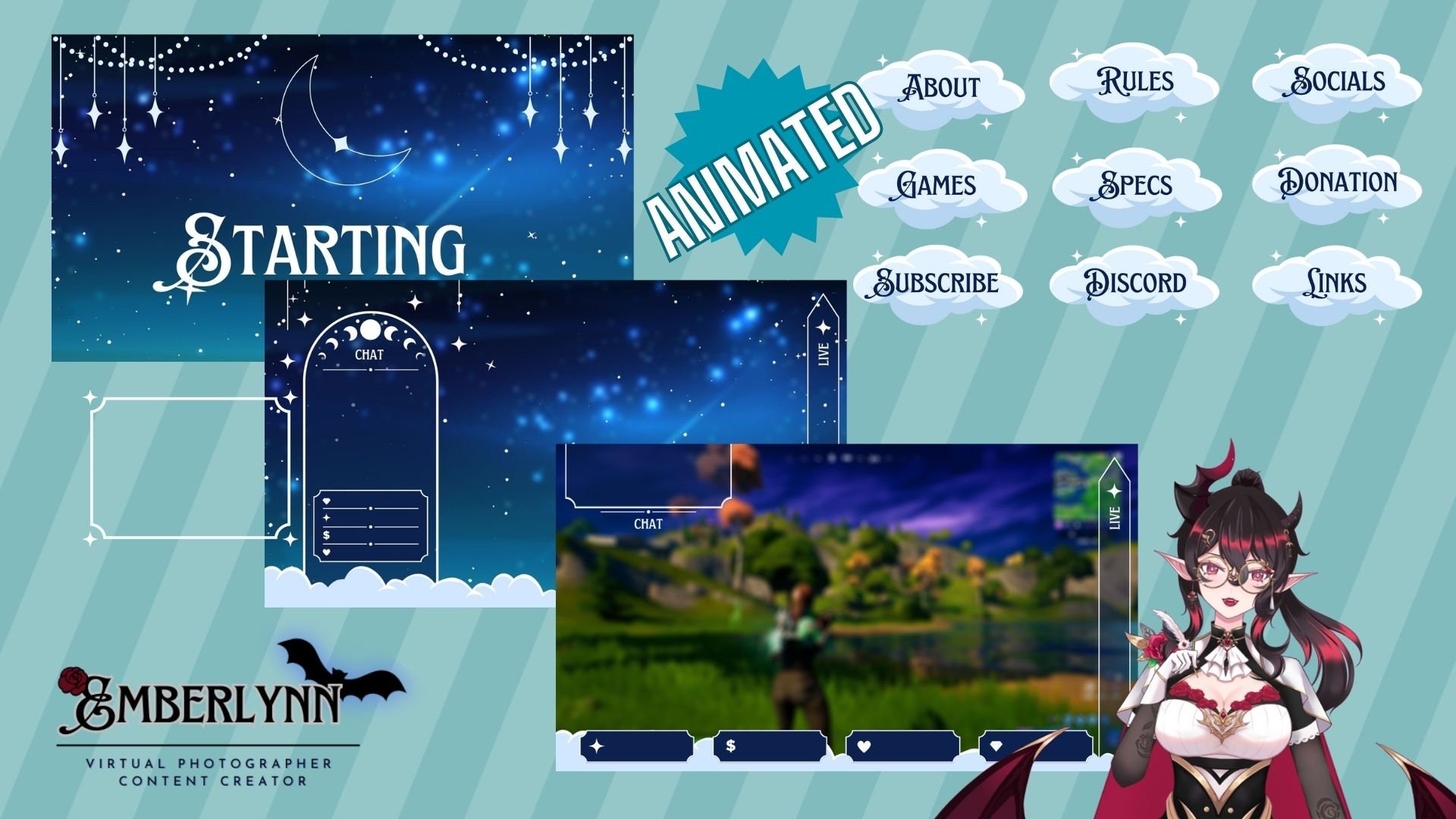 Starry Night Animated Twitch Stream Overlay Panels Intermission Scenes ...