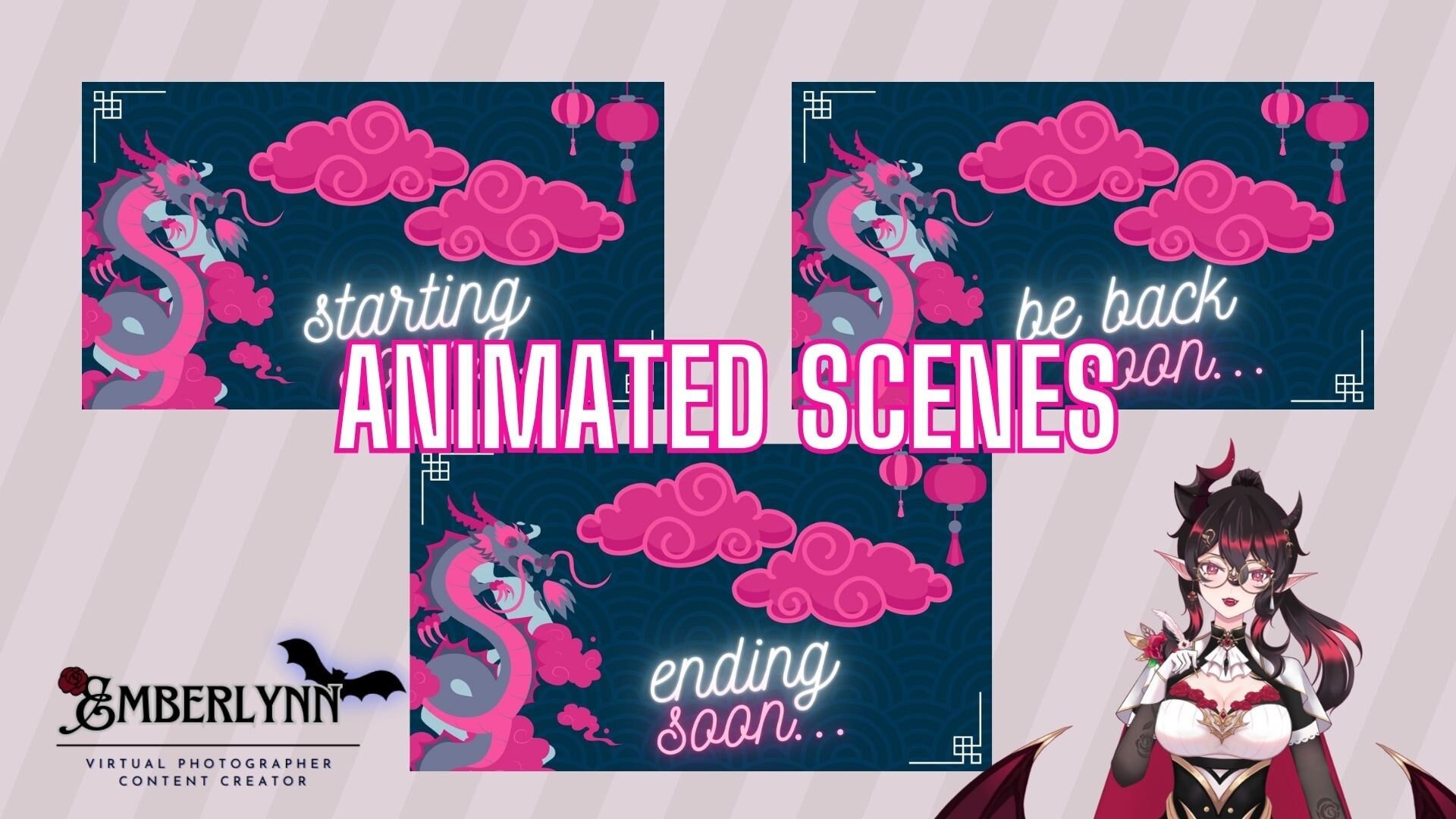 Pink Dragon Tattoo Animated Twitch Stream Overlay Panels Intermission ...