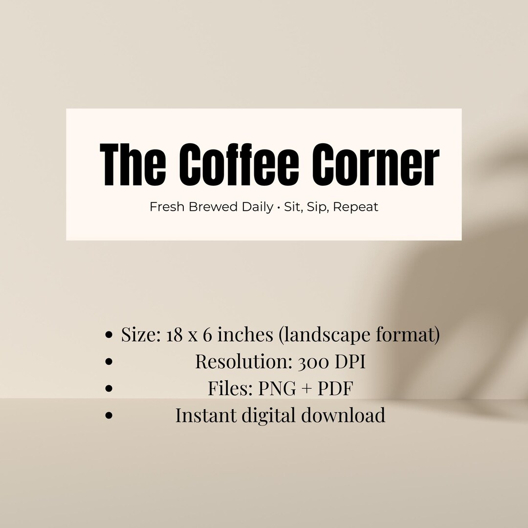 Coffee Corner Printable Sign: Landscape Coffee Bar Decor (PDF + PNG ...