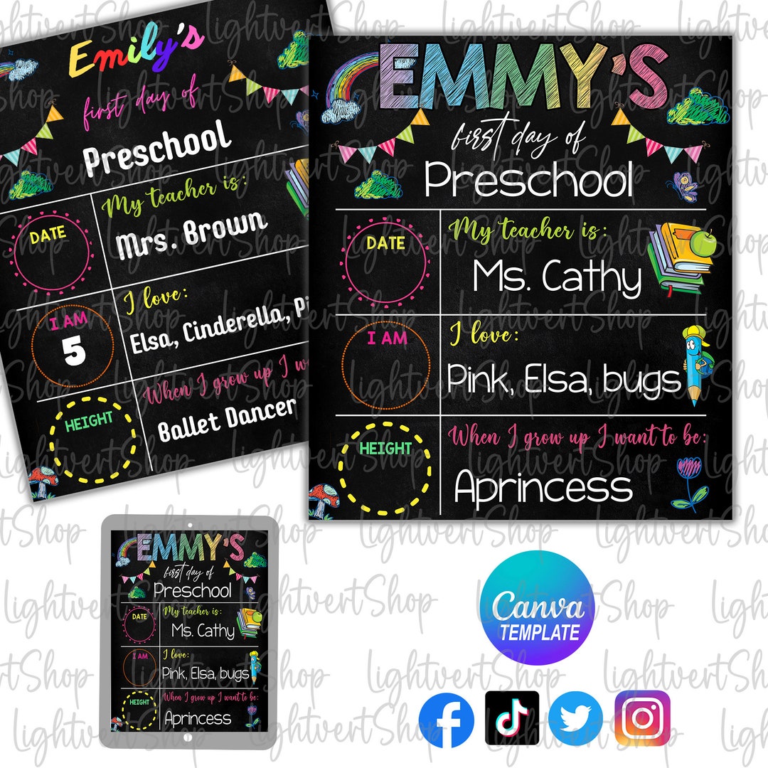 Editable First Day of Preschool Template, Editable Printable Preschool ...