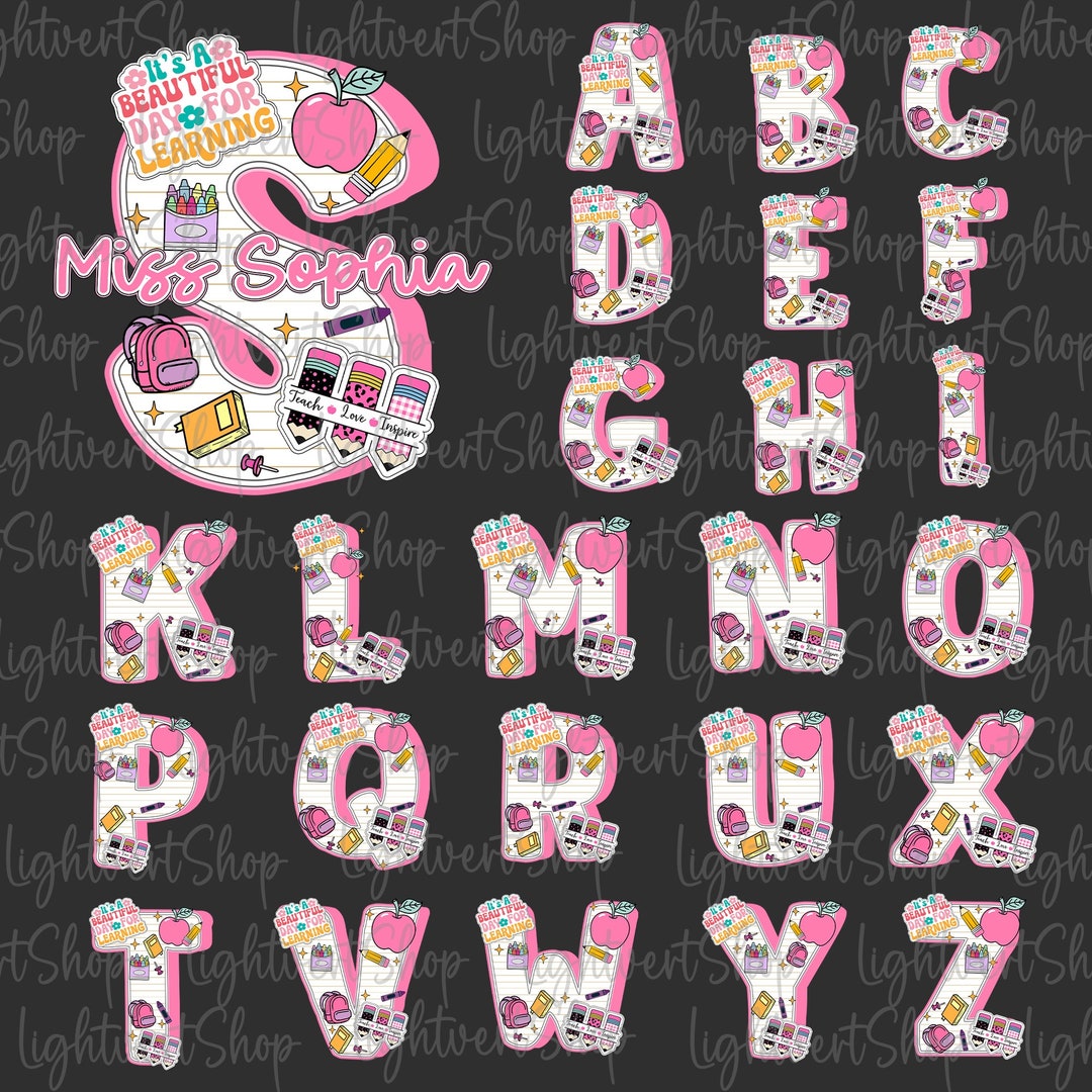 Bundle Back to School Alphabet Doodle PNG, Custom Teacher Name Shirt ...